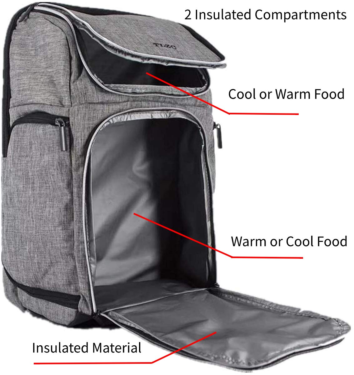 TLZC 30L Reusable Lunch Bag, Double Compartment Insulated Backpack for Lunch Dinner Picnic, 1 Compartment for 18 Inch Laptop, 1 Side Pocket for Bottle Backpack