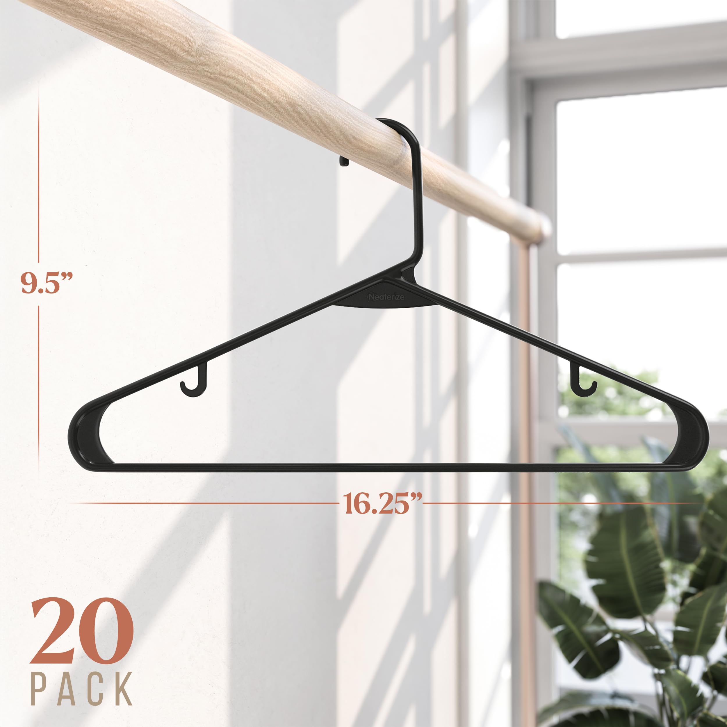 Plastic Clothes Hangers (20, 40, 60, 100 Packs) Heavy Duty Durable Coat and Clothes Hangers | Vibrant Color Hangers | Lightweight Space Saving Laundry Hangers (20 Pack - Black)