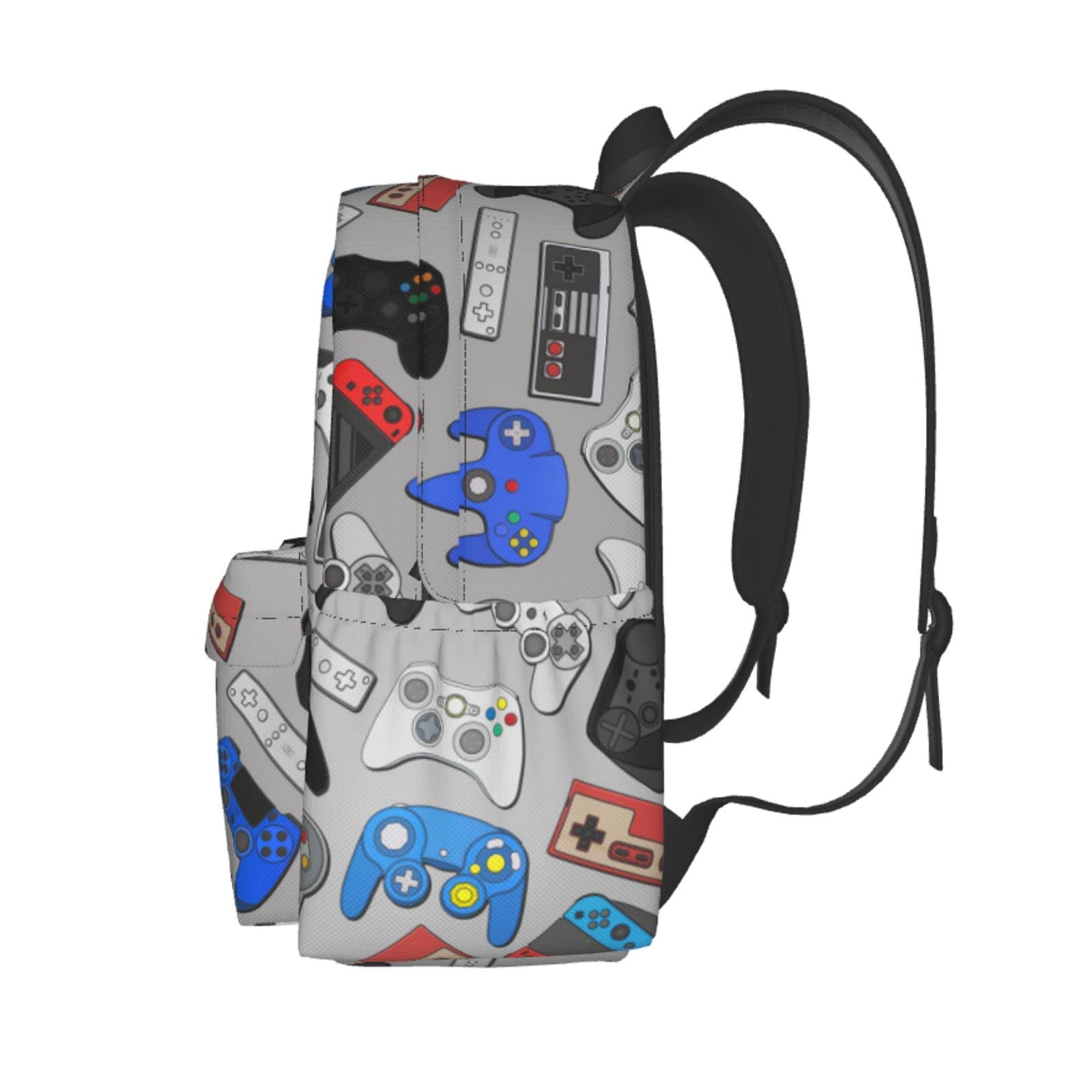 Oplp Video Game Controller Grey Background Large Capacity Backpack Colorful Gamepad Lightweight Personalized Laptop Bag Tablet Travel School Bag with Multiple Pockets