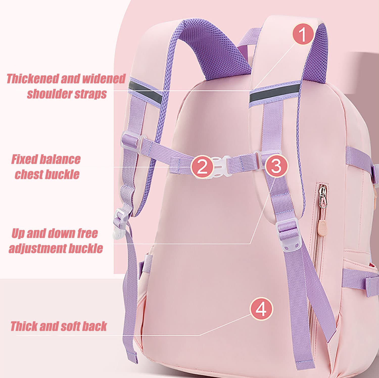 Bunny Backpack, Kawaii Bunny Backpack for Girls, Large Capacity Waterproof Kawaii Bookbag for Grades 1-6 (Purple, Large)