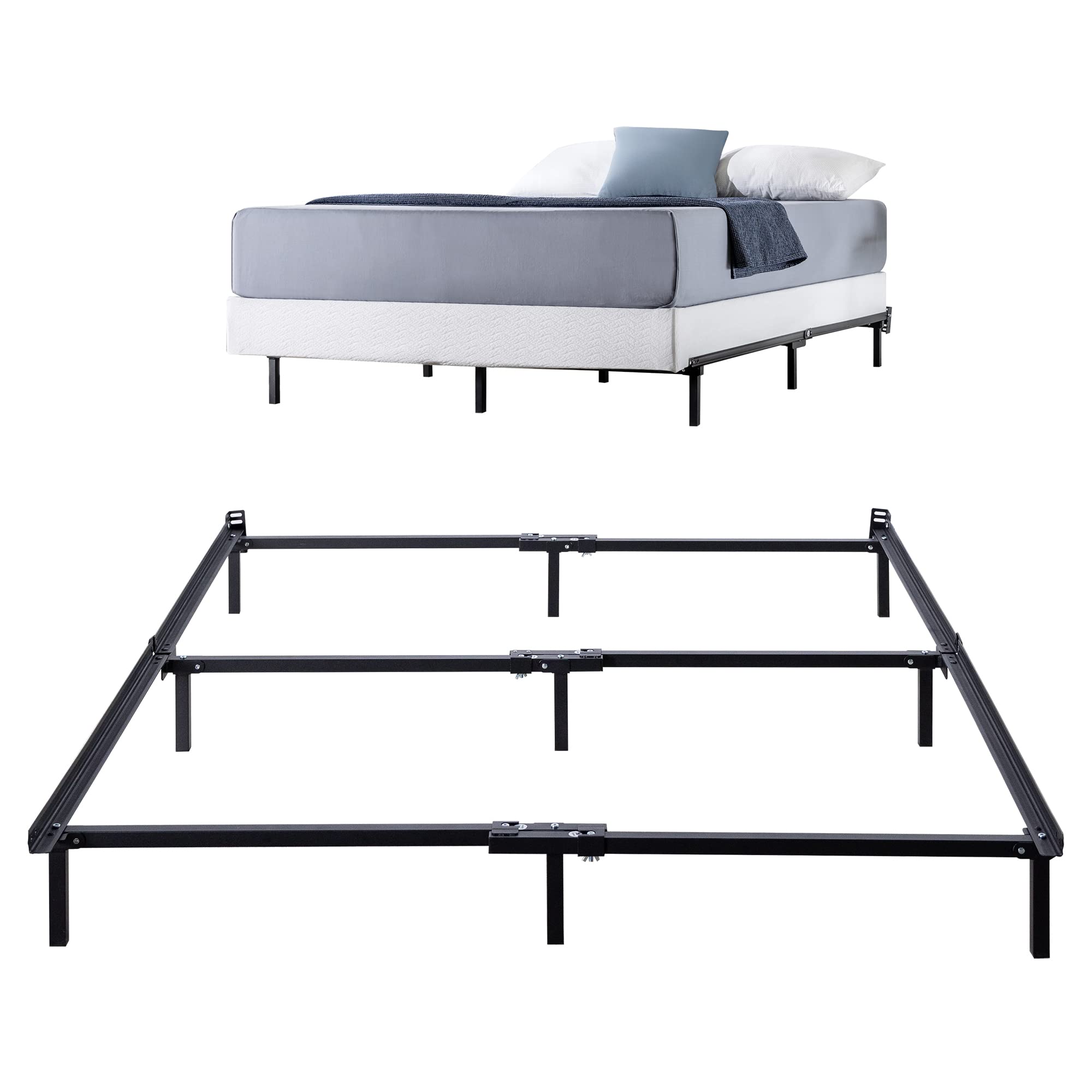 ZINUS Compack Metal Bed Frame / 7 Inch Support for Box Spring and Mattress Set, Black, Queen