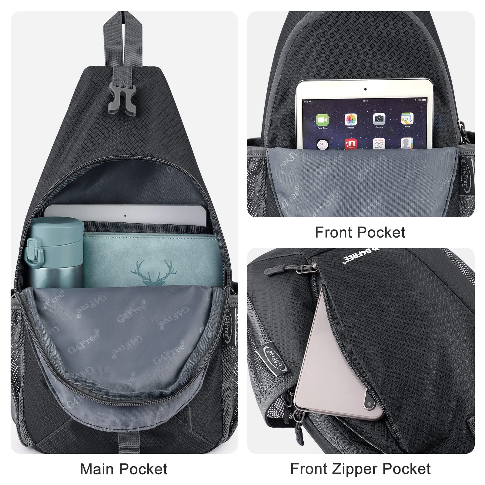 G4Free RFID Sling Bag Crossbody Sling Backpack Small Chest Shoulder Backpack Men Women Hiking Outdoor(Black)