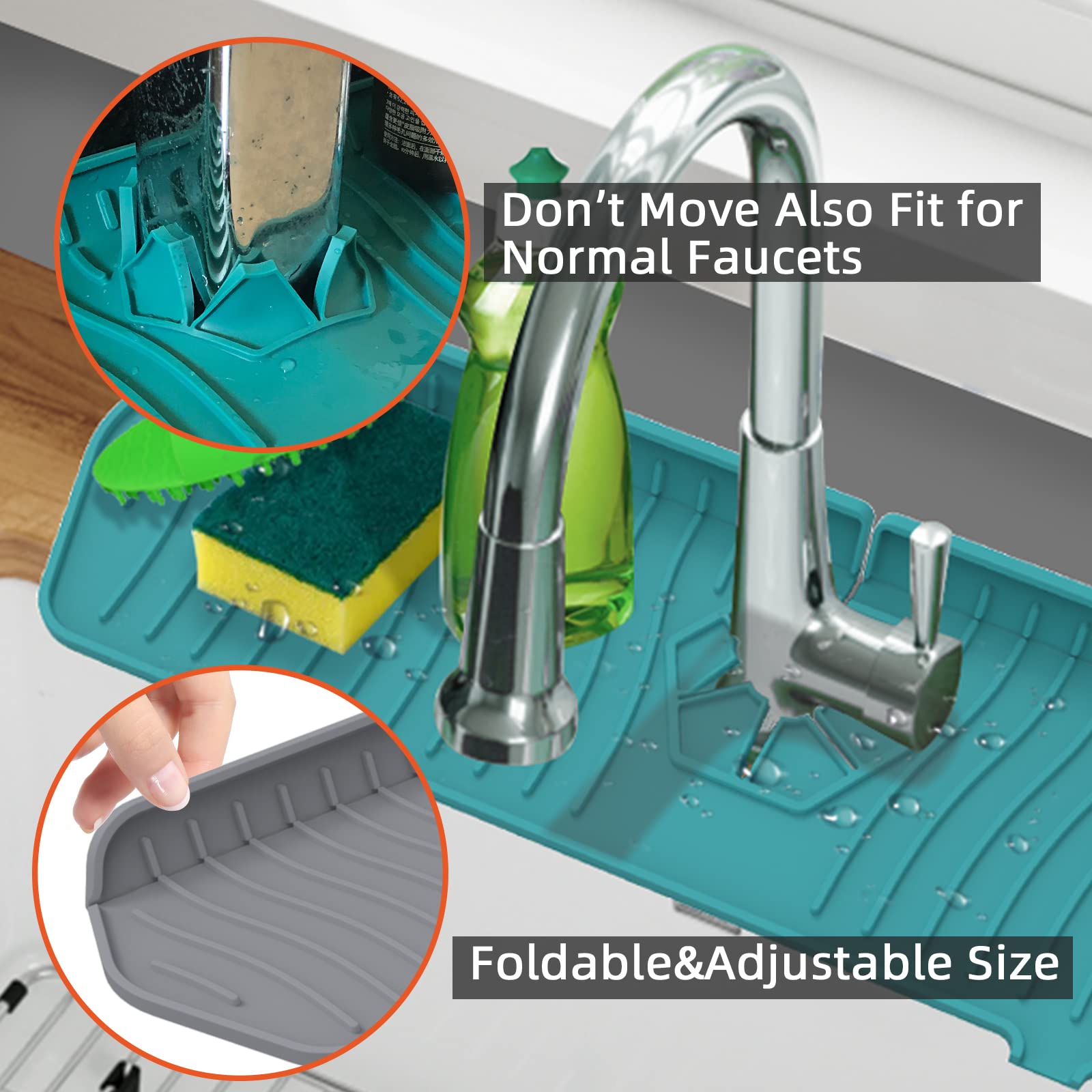 Kitchen Faucet Sink Splash Guard, Splash Guard, Silicone Bathroom Faucet Water Catcher Mat, Sink Draining Pad Behind Faucet, Drip Protector Splash Countertop, Drying Countertop Granite Bar RV(Black)