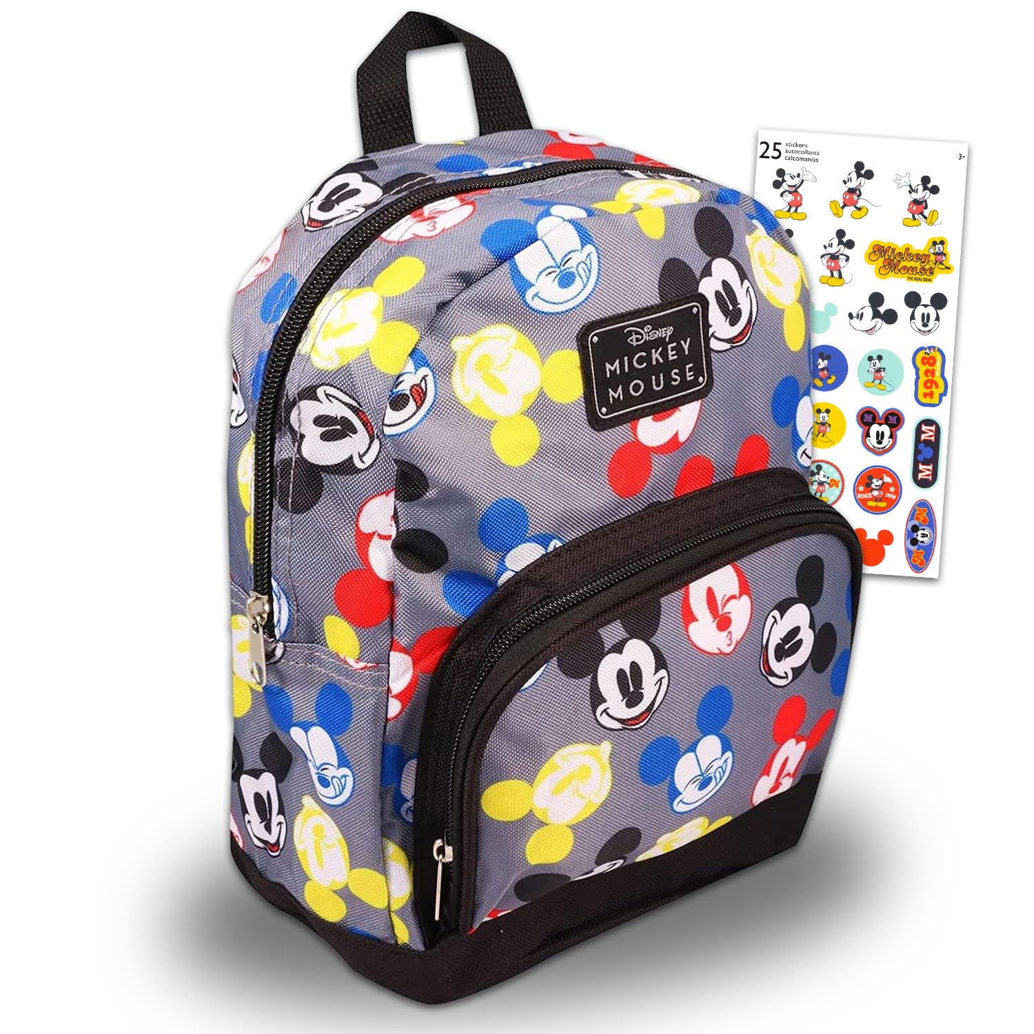 Fast Forward New York Disney Mickey Mouse Preschool Backpack for Kids, Toddlers ~ 5 Pc School Supplies Bundle with Canvas 10 inch Mini Backpack, 300 Stickers, Pens, and More