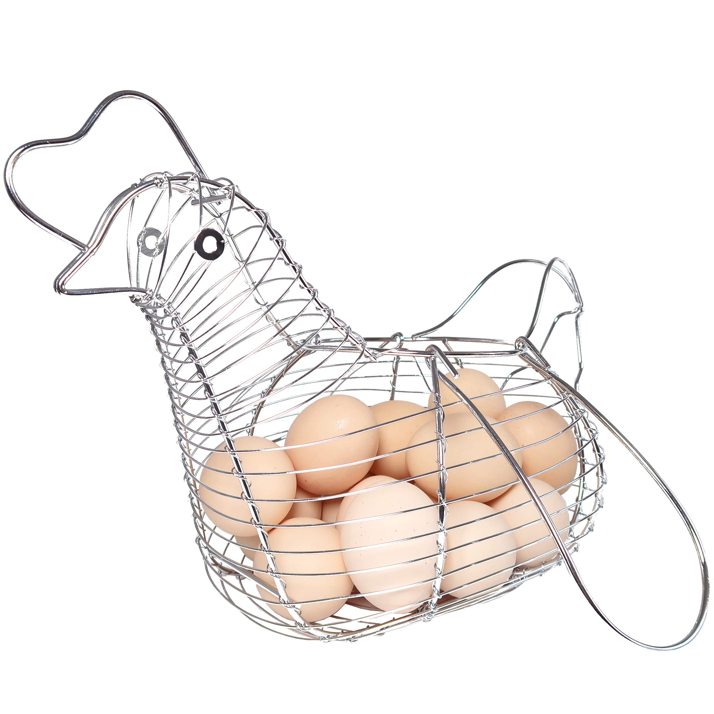Simple and Neat Chrome Steel Wire Egg Basket with Handle, Holds 15-20 Eggs, Medium Size