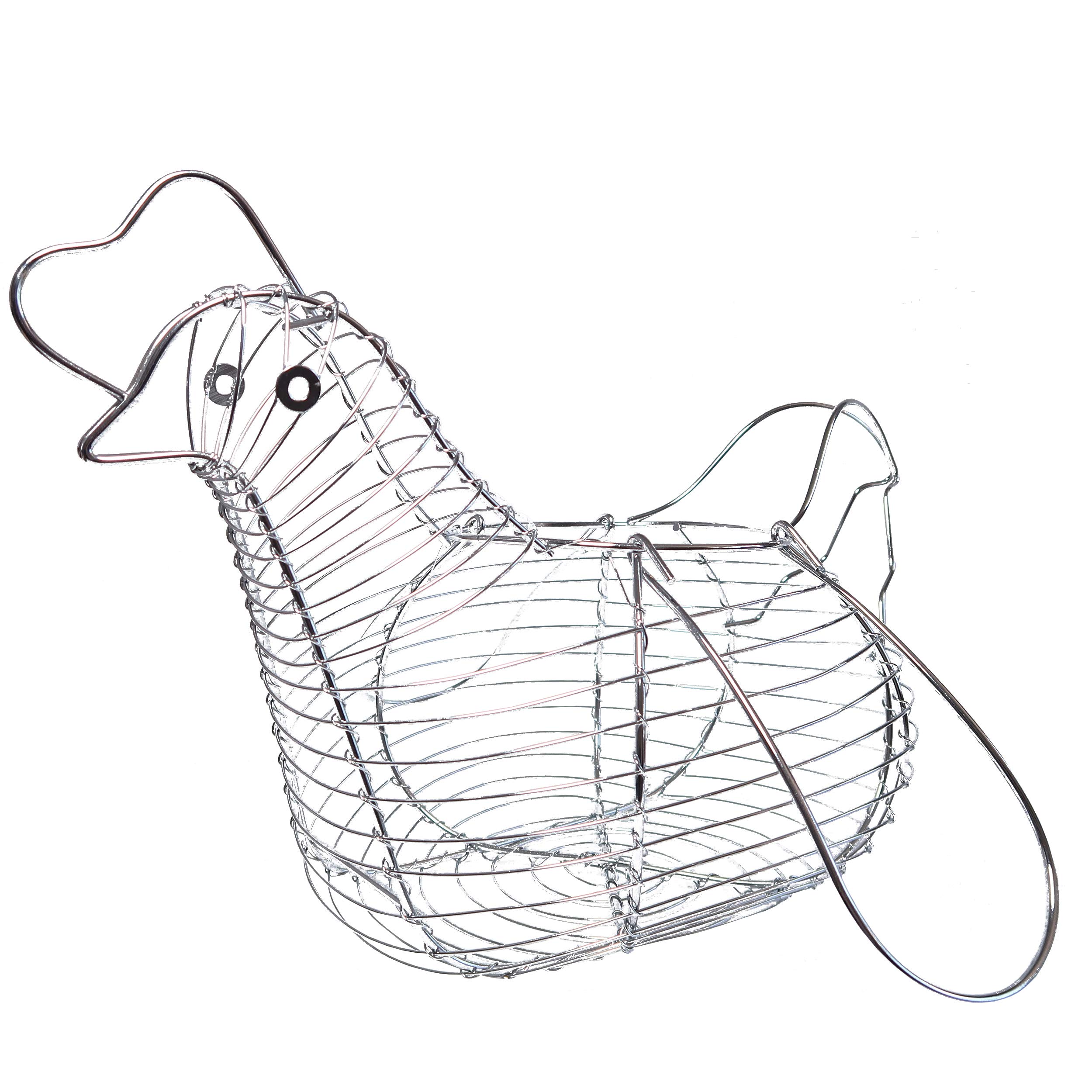 Simple and Neat Chrome Steel Wire Egg Basket with Handle, Holds 15-20 Eggs, Medium Size