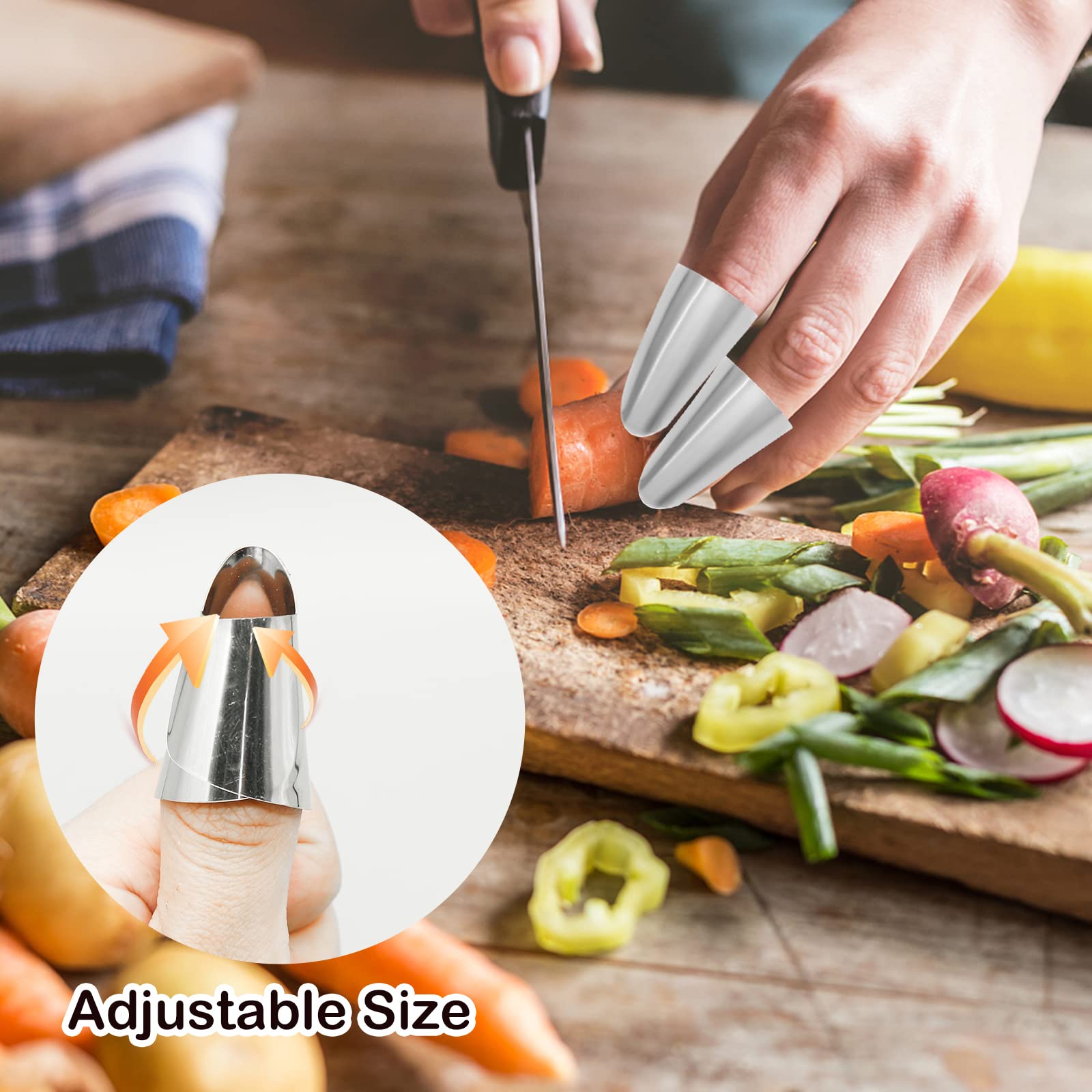9 Pcs Finger Guards for Cutting, Stainless Steel Finger Protector for Cutting Food, Adjustable Knife Finger Guard Chop Guard Thumb Guard Peelers Anti-Cut Kitchen Tool for Slicing and Chopping