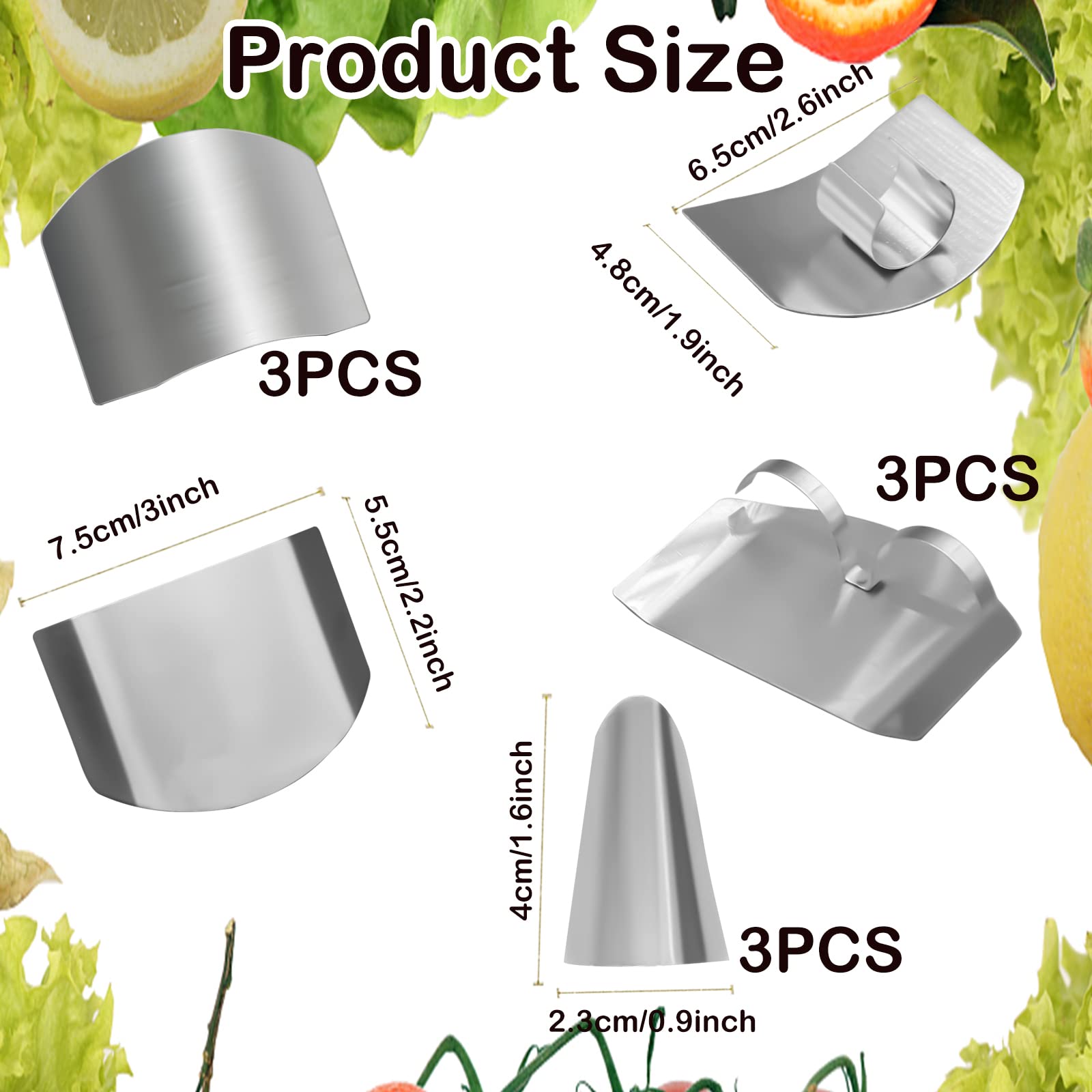 9 Pcs Finger Guards for Cutting, Stainless Steel Finger Protector for Cutting Food, Adjustable Knife Finger Guard Chop Guard Thumb Guard Peelers Anti-Cut Kitchen Tool for Slicing and Chopping