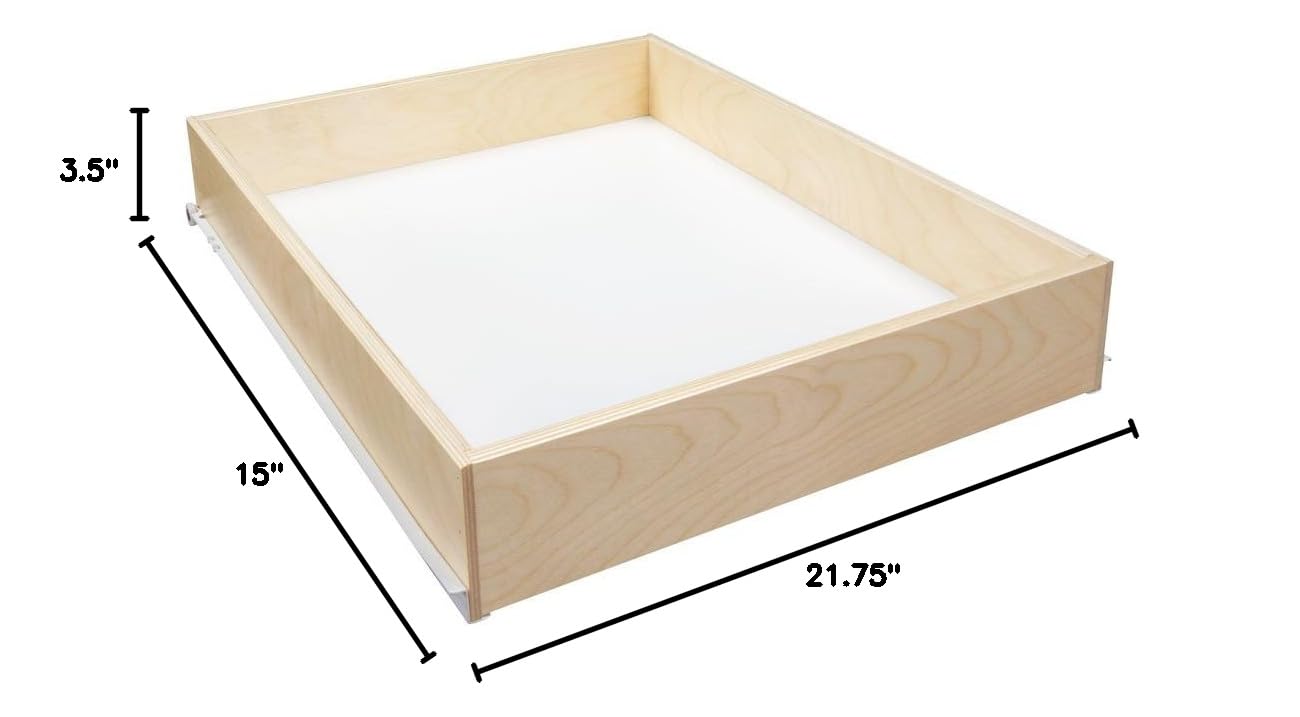 Sliding Pull-Out Shelf For Cabinets (Kitchen Replacement, Pantry Drawers, Cutlery Storage, etc.) 3 1/2" Tall - 21 3/4" Deep - Includes 3/4 Slides & Base Mounting - Clear Opening Width: (15")