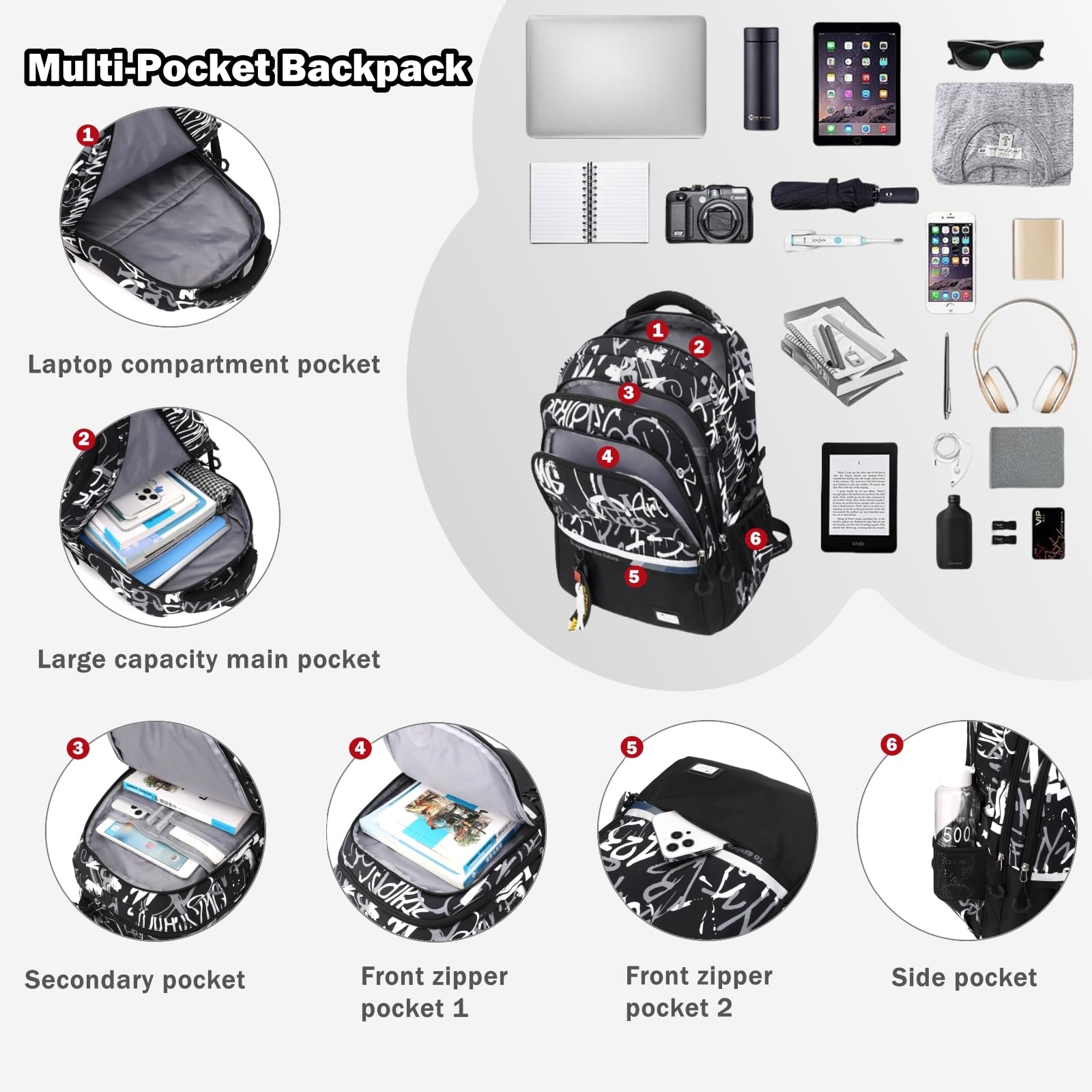 Kids Backpack for Boys Teen Travel Bag with USB Charging Port Geometric Pattern School Bag Middle School Students Bookbags