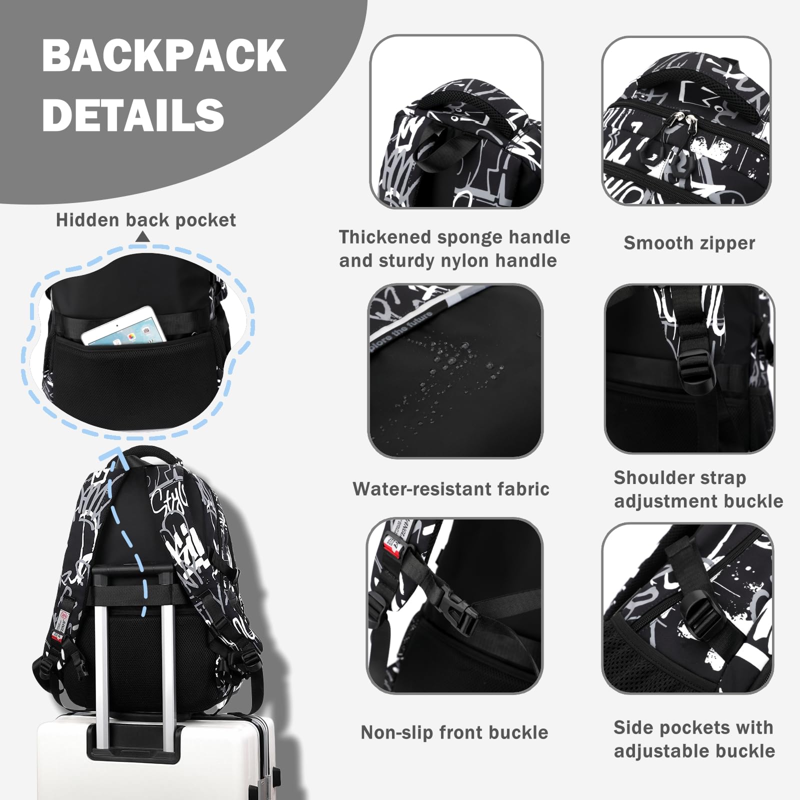 Kids Backpack for Boys Teen Travel Bag with USB Charging Port Geometric Pattern School Bag Middle School Students Bookbags