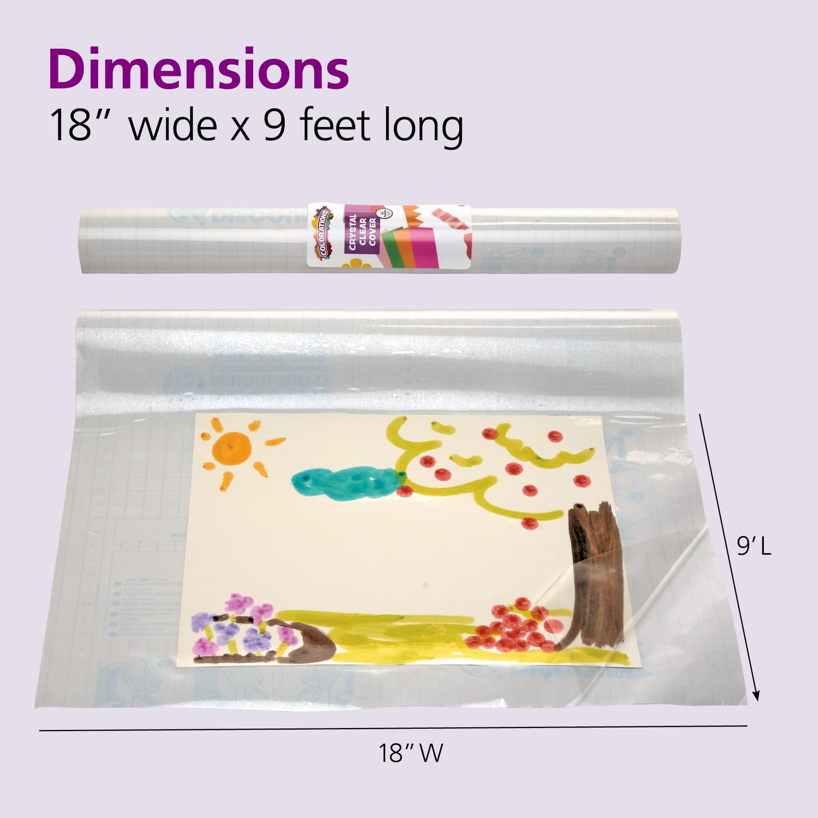 ColorationsĀ® Crystal Clear Cover, 18 inches x 9 feet, Protects Artwork, Artwork Saver, Self Adhesive Shelf Liner, Book Cover, Transparent Liner