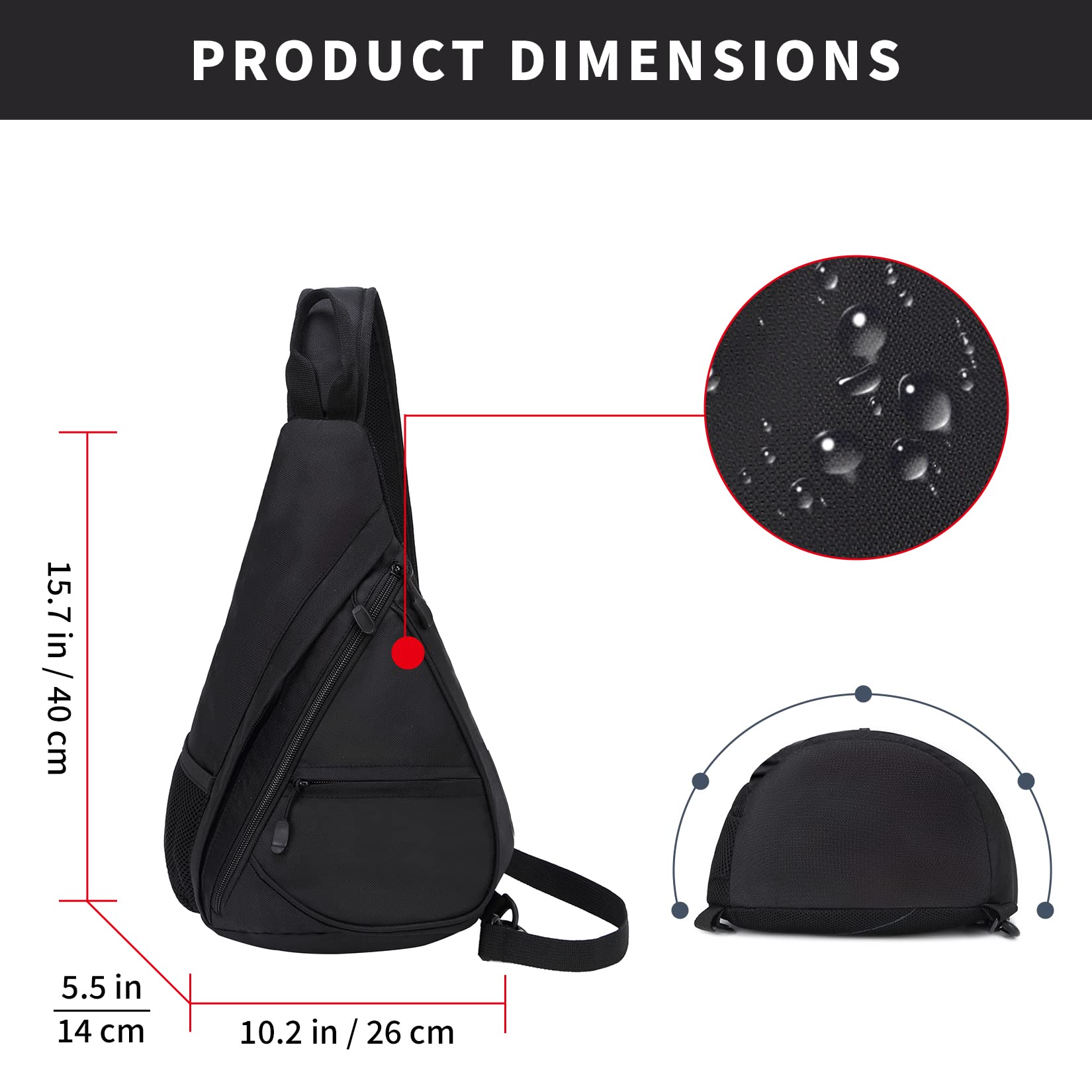 Lohol Lightweight Sling Bag Crossbody Shoulder Chest Bag Urben/Outdoor/Travel Daypack for Women & Men (M/Black)