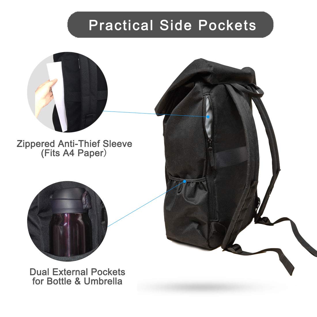 Rucksack Backpack for Travel College Hiking Camping Large Outdoor men women lightweight Daypack Black