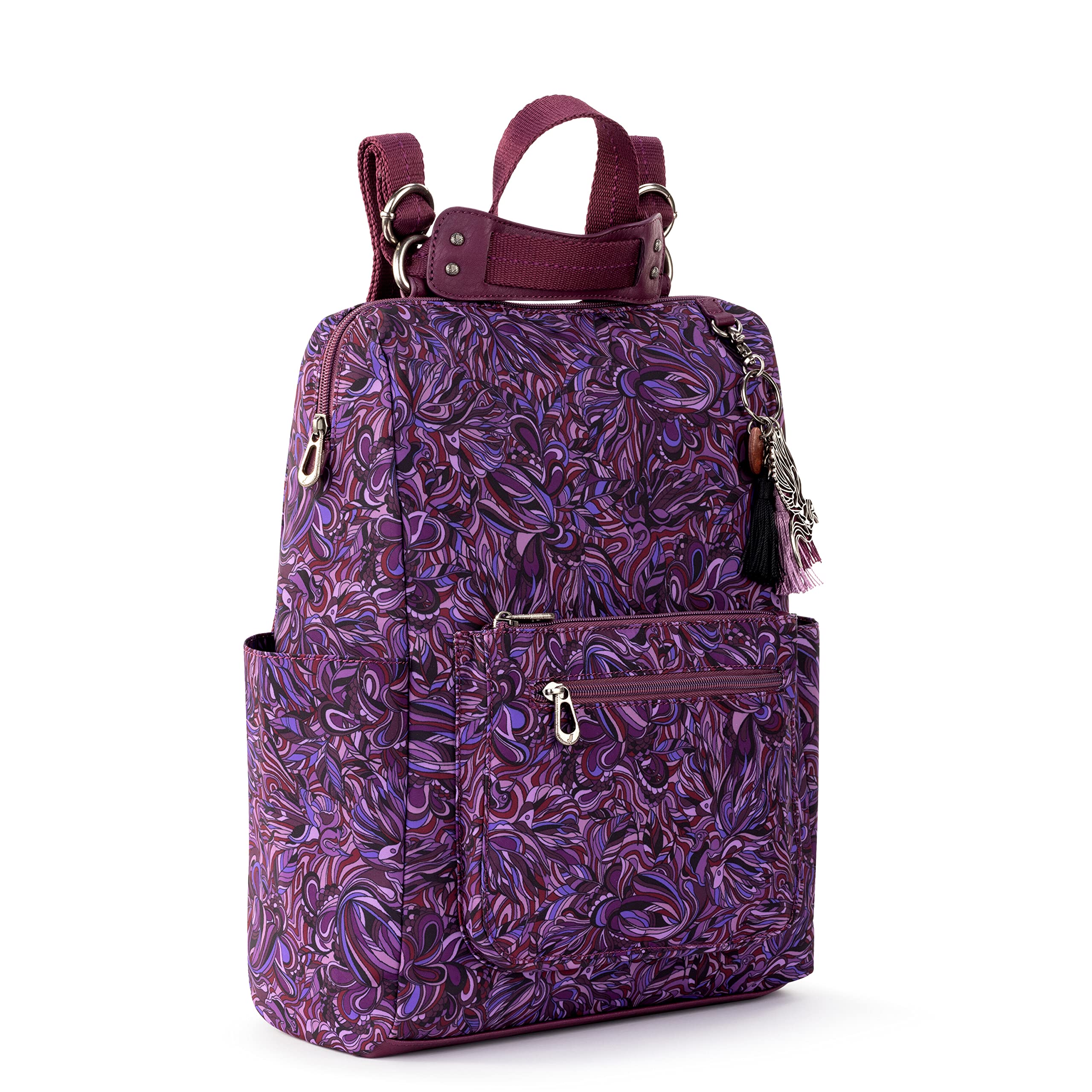 Sakroots womens Eco-twill Convertible Loyola Backpack in Eco Twill Adjustable Crossbody Strap Multifunctional Bag with Laptop Compartmen, Violet Treehouse, One Size US