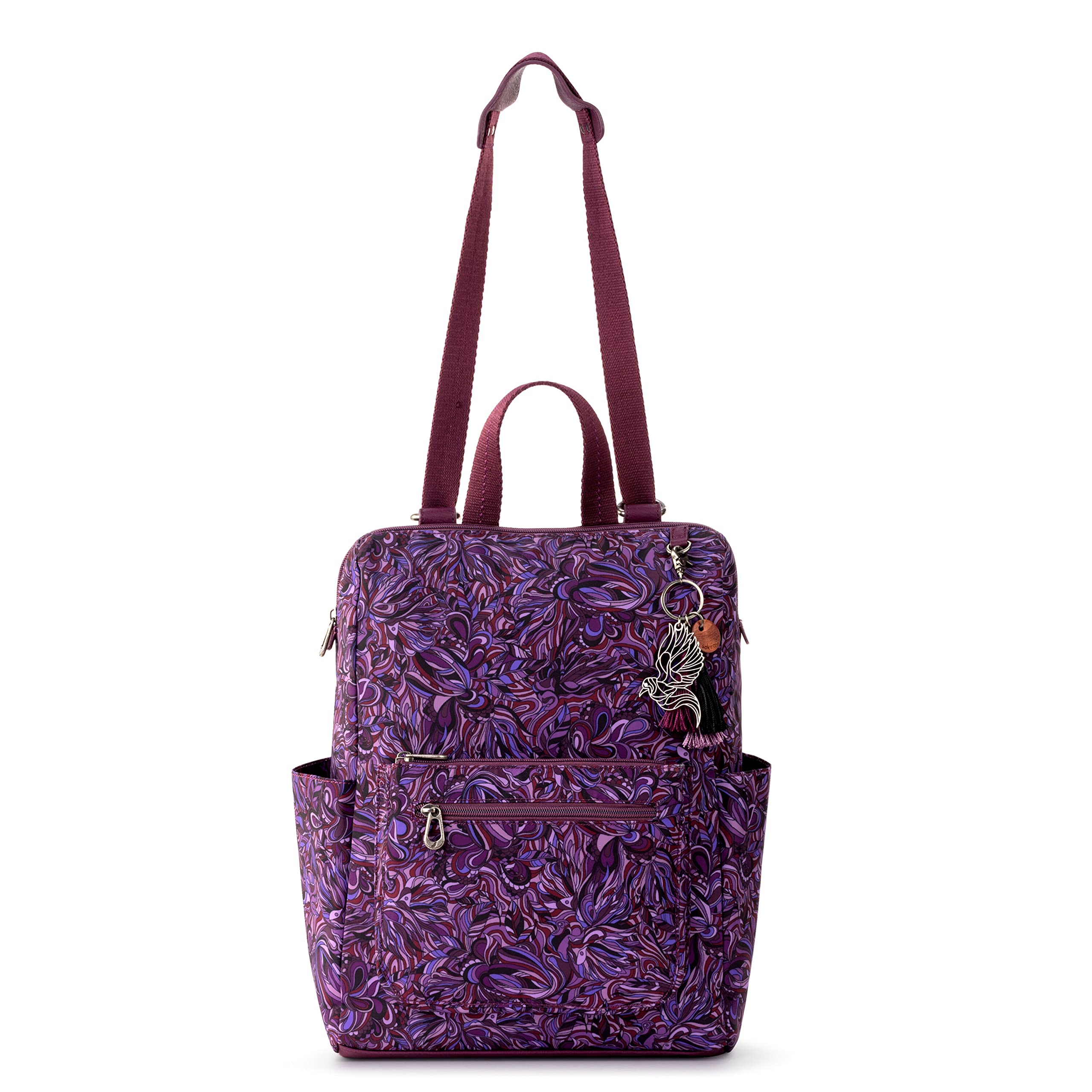 Sakroots womens Eco-twill Convertible Loyola Backpack in Eco Twill Adjustable Crossbody Strap Multifunctional Bag with Laptop Compartmen, Violet Treehouse, One Size US