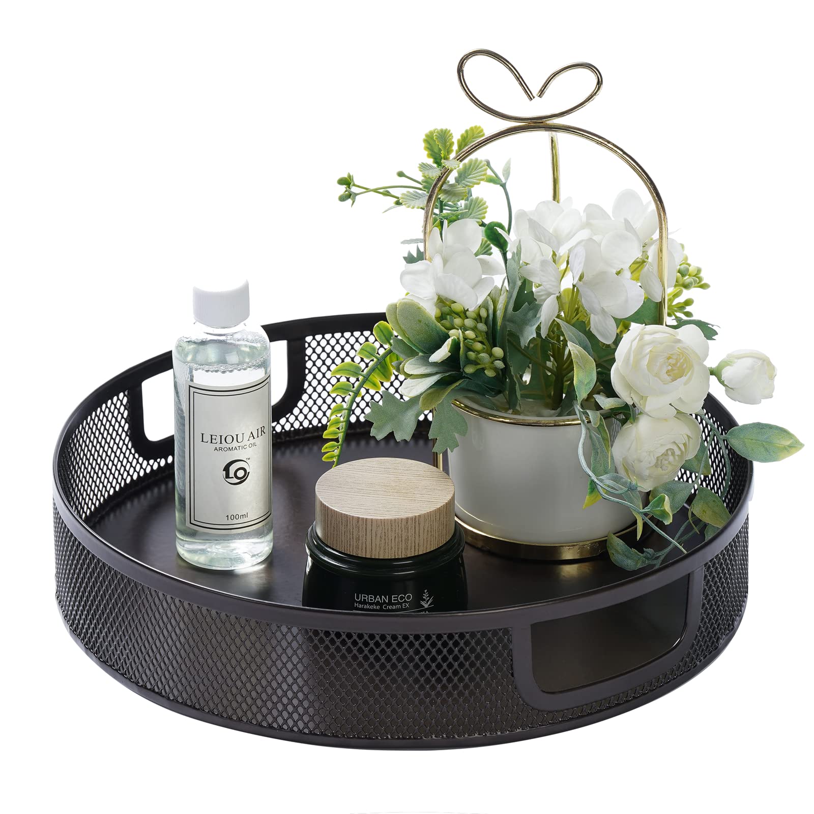 SETTFRFE Lazy Susan Organizer 11 Inches,Metal Mesh Turntable Organizer for Bathroom,Kitchen Countertop,Cabinet,Pantry,Refrigerator, Brown