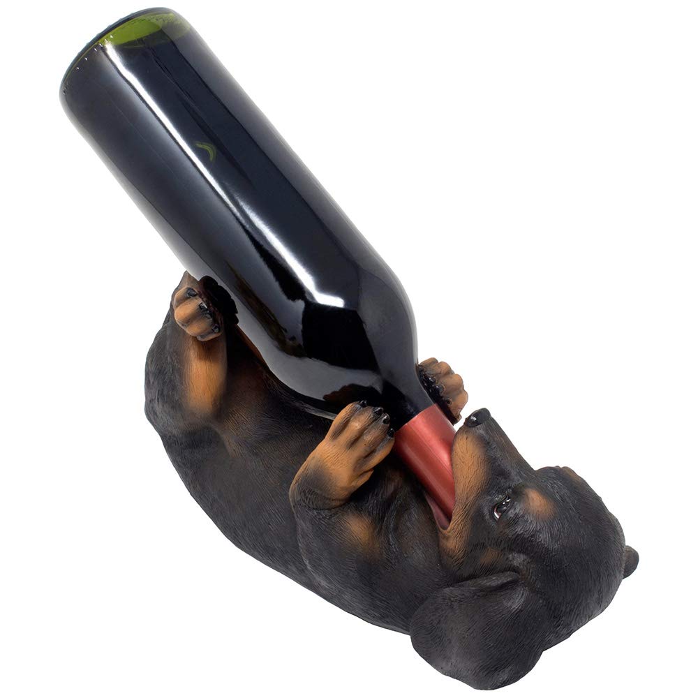 Dachshund Weiner Dog Puppy Wine Bottle Holder Statue with Decorative Tabletop Wine Rack Display Stand for Home Bar Decorations or Canine Kitchen Counter Décor As Whimsical Gifts for Pet Owners