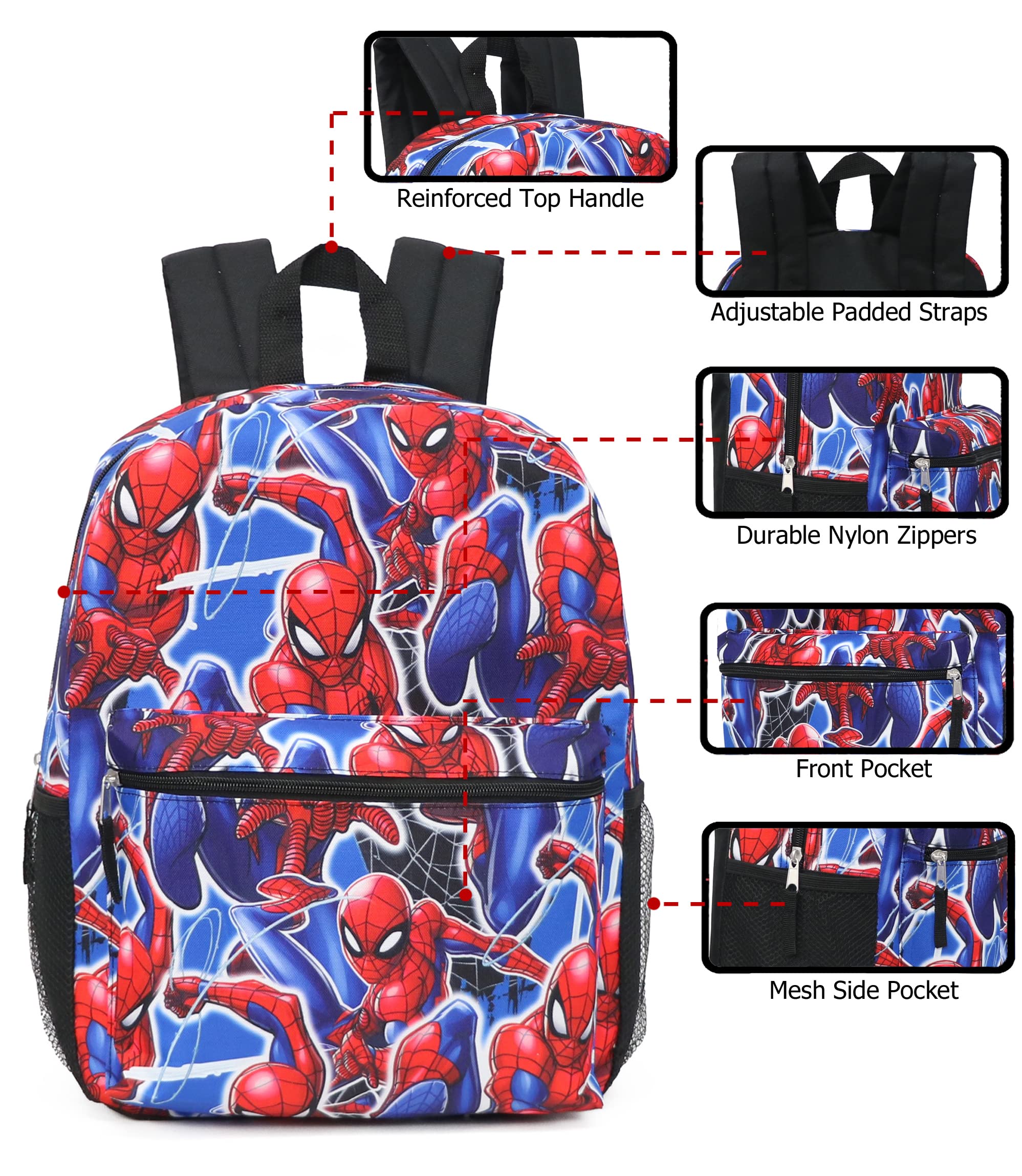 Spiderman Marvel All Over Print Full Size 16" Backpack (All Over Blue)