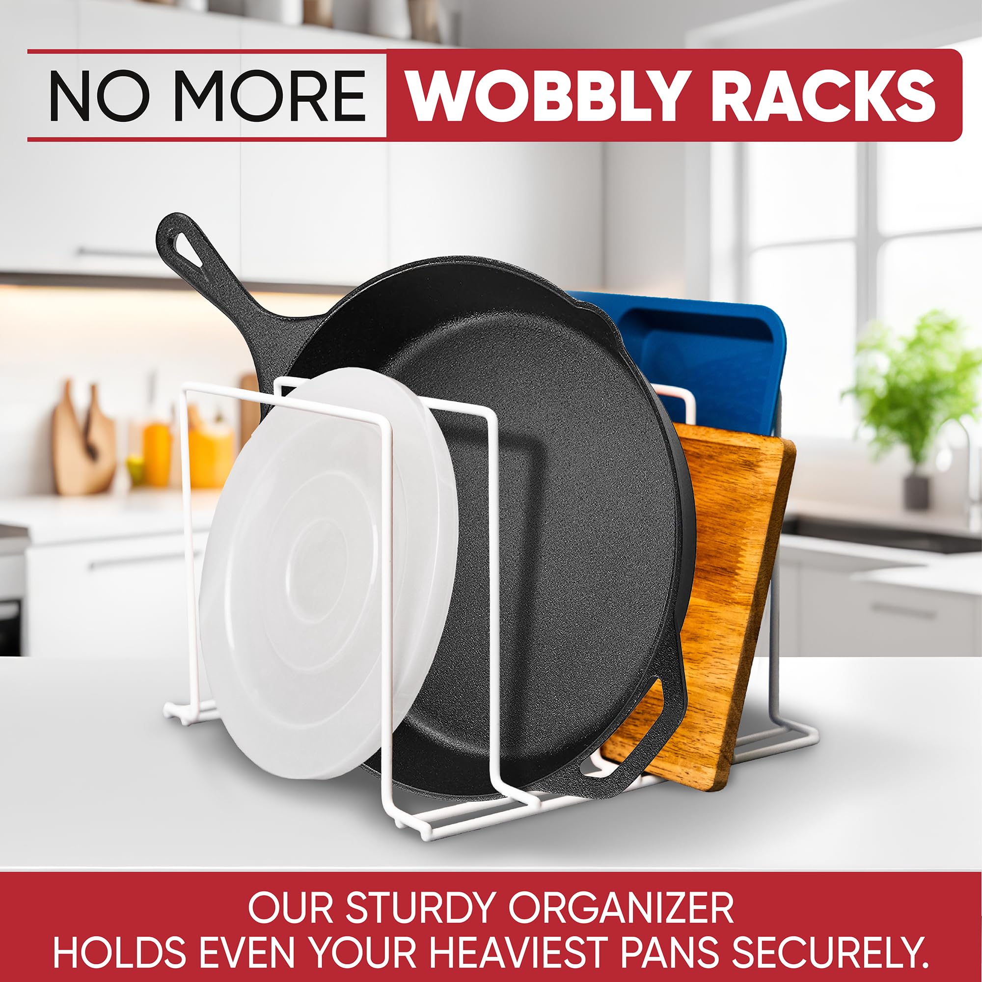 Better Houseware Multi-Use White Medium Kitchen and Office Organizer, 8.25β x 10.25β and 6.5β Height β 4 White Coated Steel Divider Slots to Store Trays, Baking Pans, Cutting Boards or Office Supplies