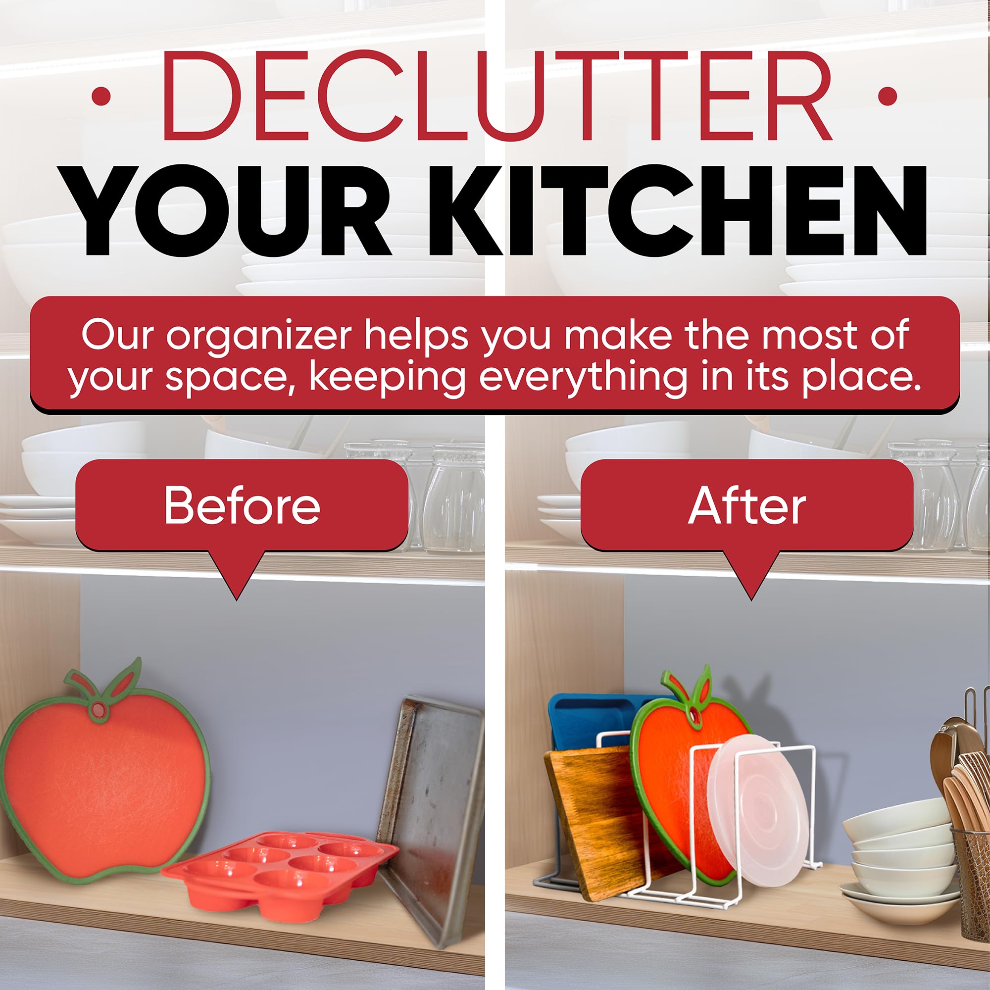 Better Houseware Multi-Use White Medium Kitchen and Office Organizer, 8.25β x 10.25β and 6.5β Height β 4 White Coated Steel Divider Slots to Store Trays, Baking Pans, Cutting Boards or Office Supplies