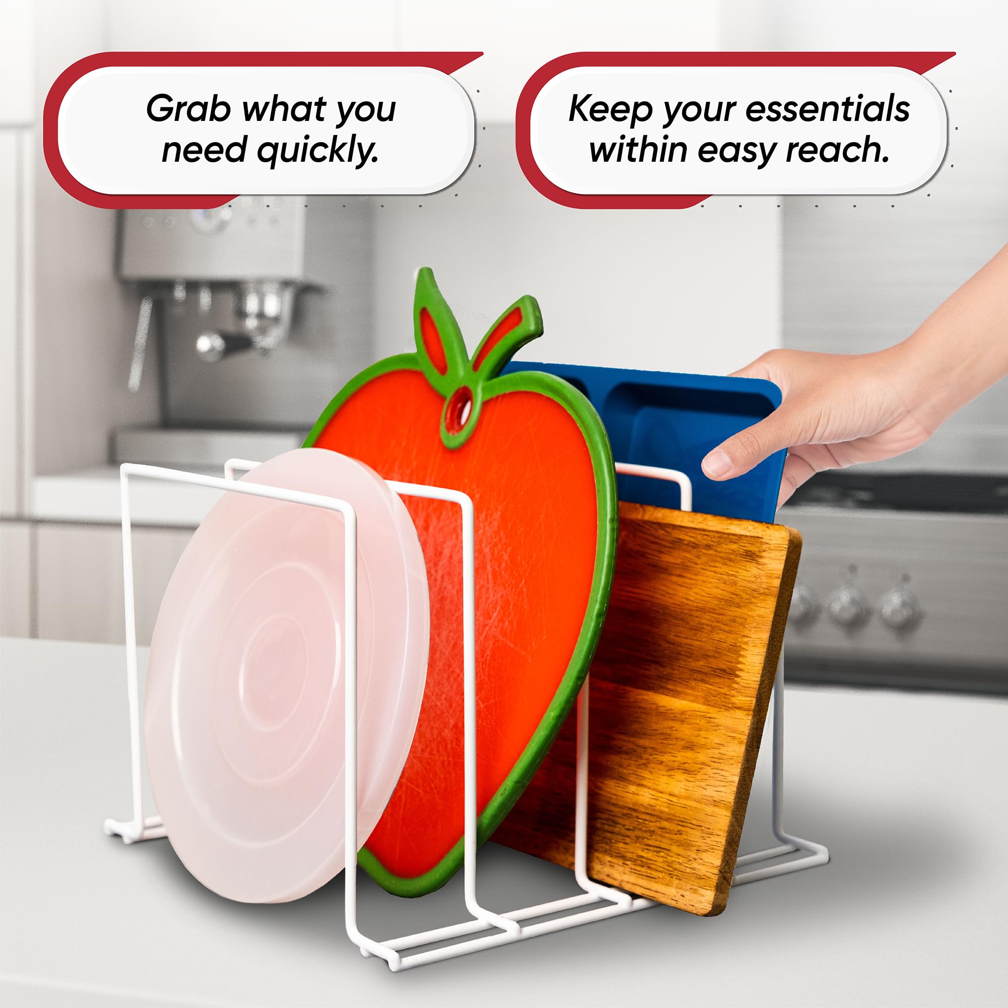 Better Houseware Multi-Use White Medium Kitchen and Office Organizer, 8.25β x 10.25β and 6.5β Height β 4 White Coated Steel Divider Slots to Store Trays, Baking Pans, Cutting Boards or Office Supplies