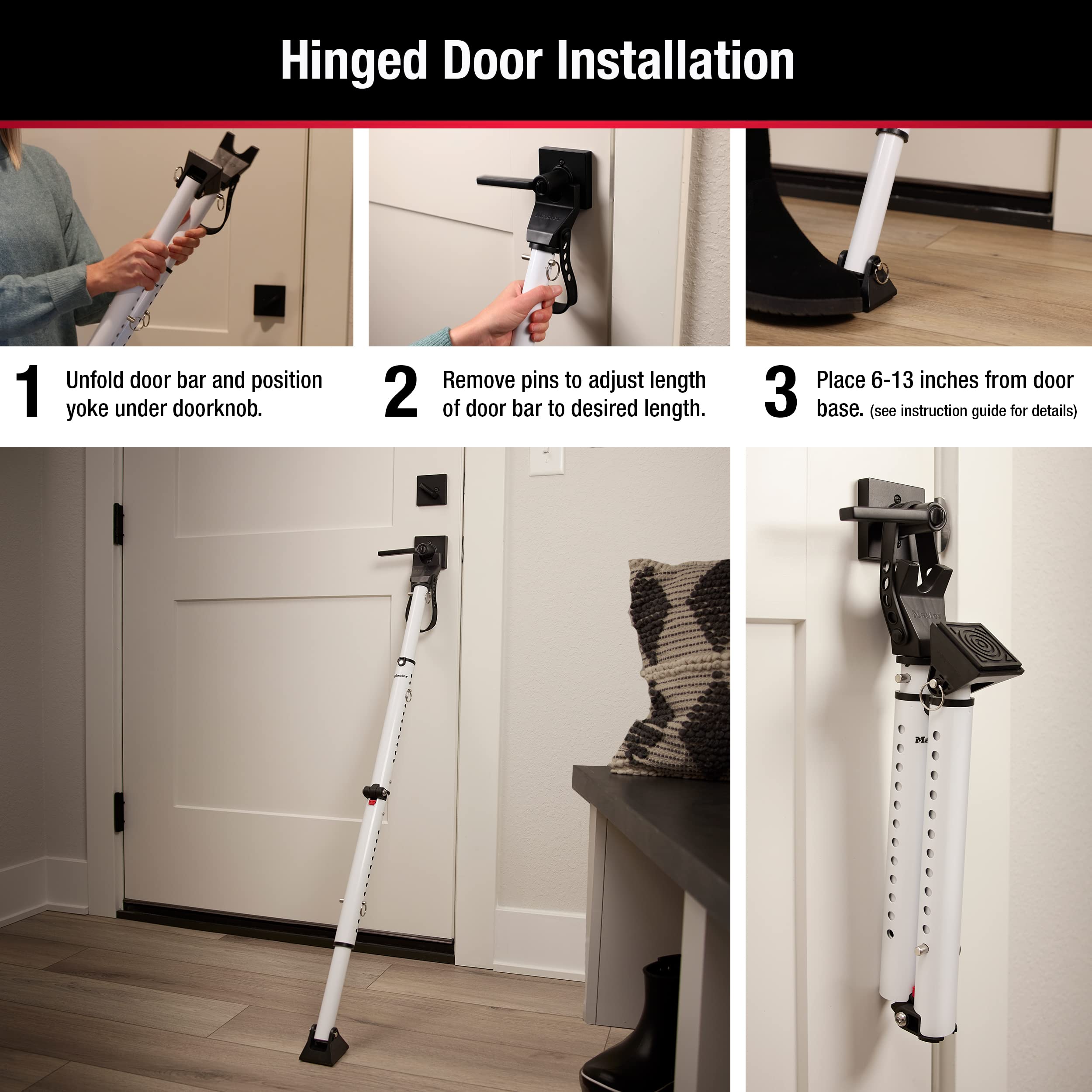 Master Lock Door Security Bar, Home Security Door Stopper, Adjustable from 27-1/2 in. to 42 in., Door Security for Sliding Doors and Front Doors, 265EC