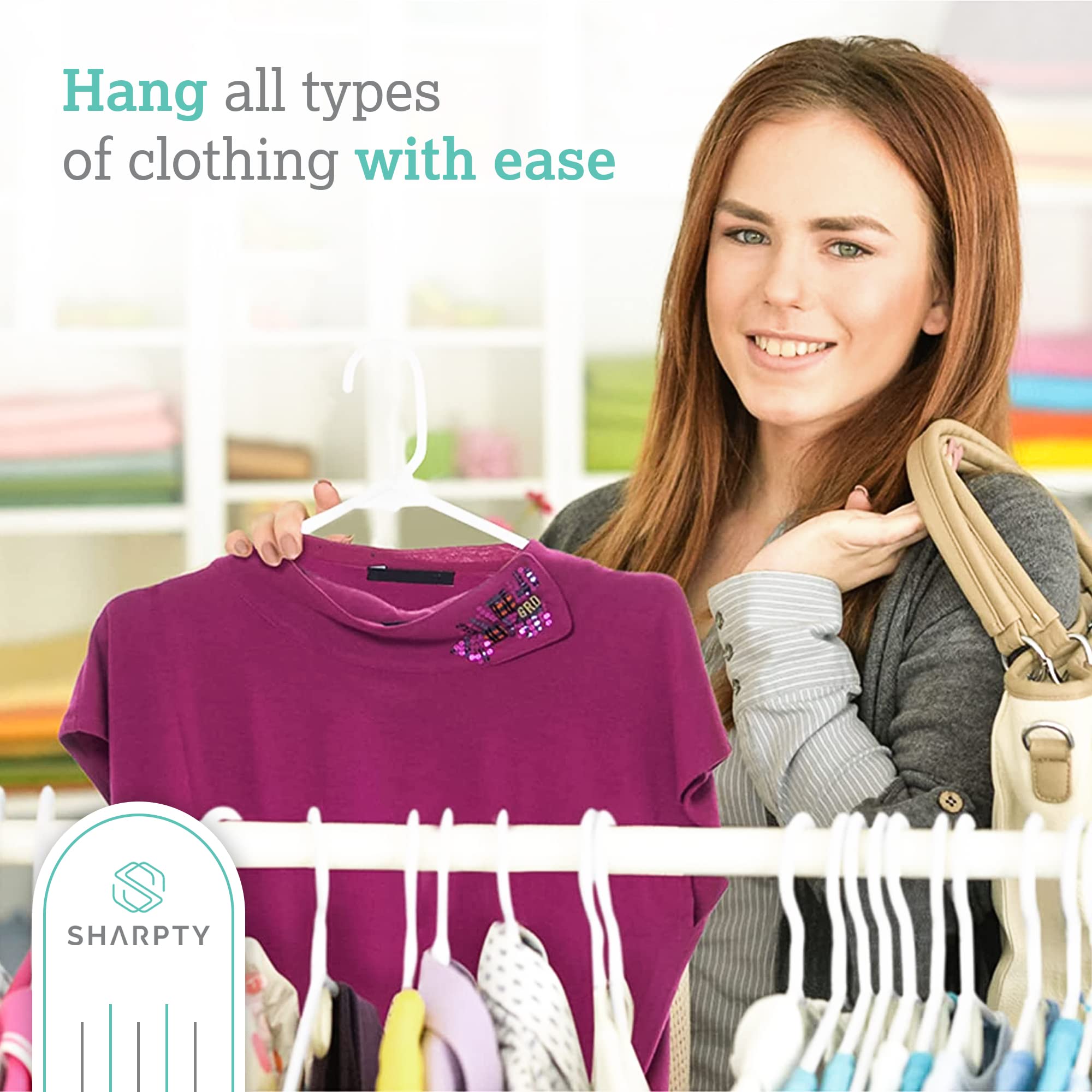 Sharpty Plastic Clothing Notched Hangers Ideal for Everyday Standard Use, (White, 20 Pack)