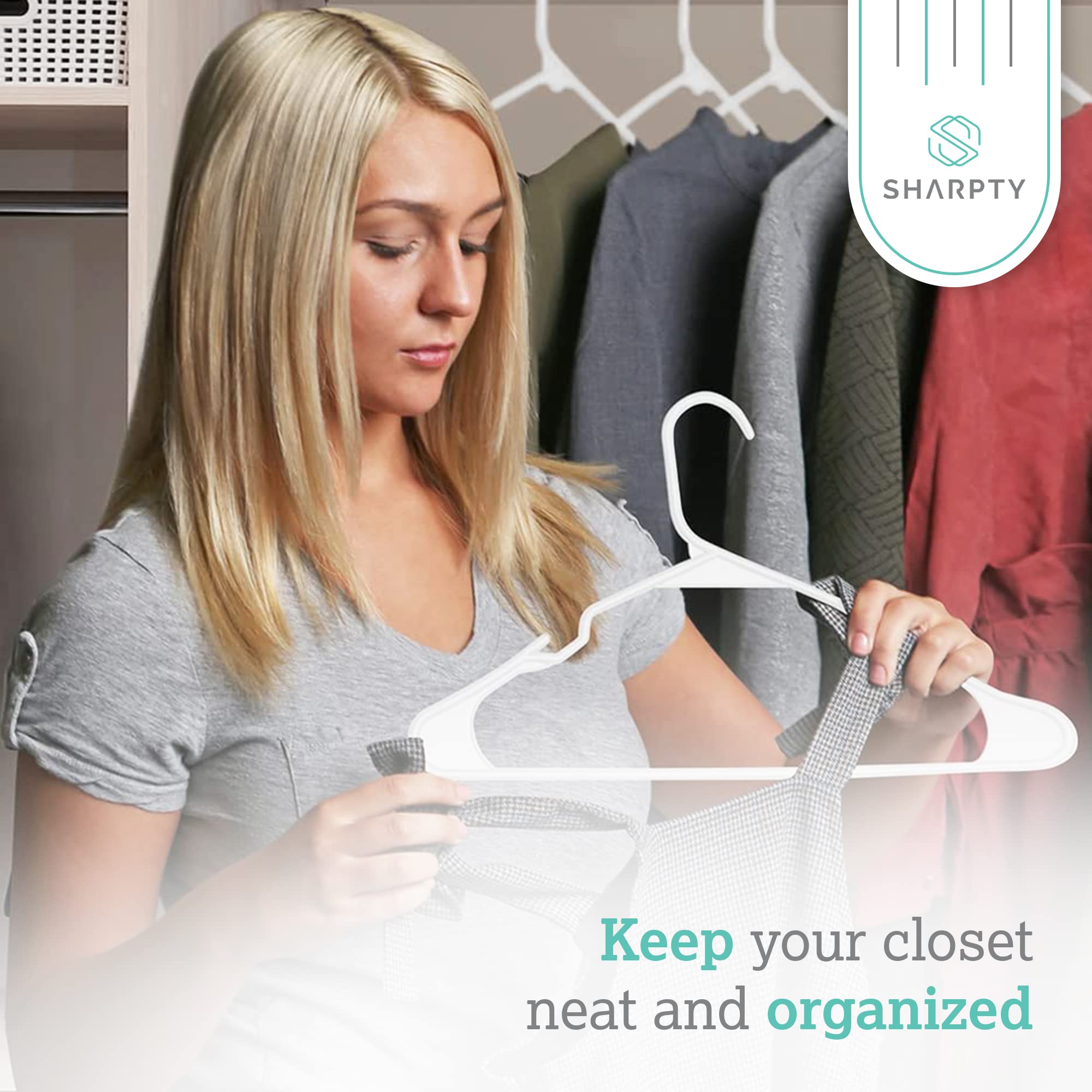 Sharpty Plastic Clothing Notched Hangers Ideal for Everyday Standard Use, (White, 20 Pack)