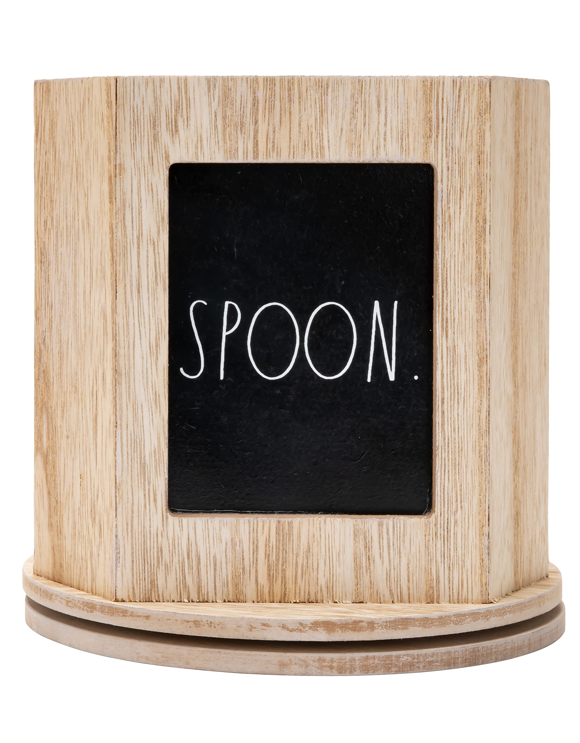 Rae Dunn Kitchen Spinner - Wooden Kitchen Organizer for Forks, Knives & Spoons ā Silverware Organizer - Small Rustic Wood Caddy for Kitchen Utensils and Cutlery ā Stylish Organization for Home Decor