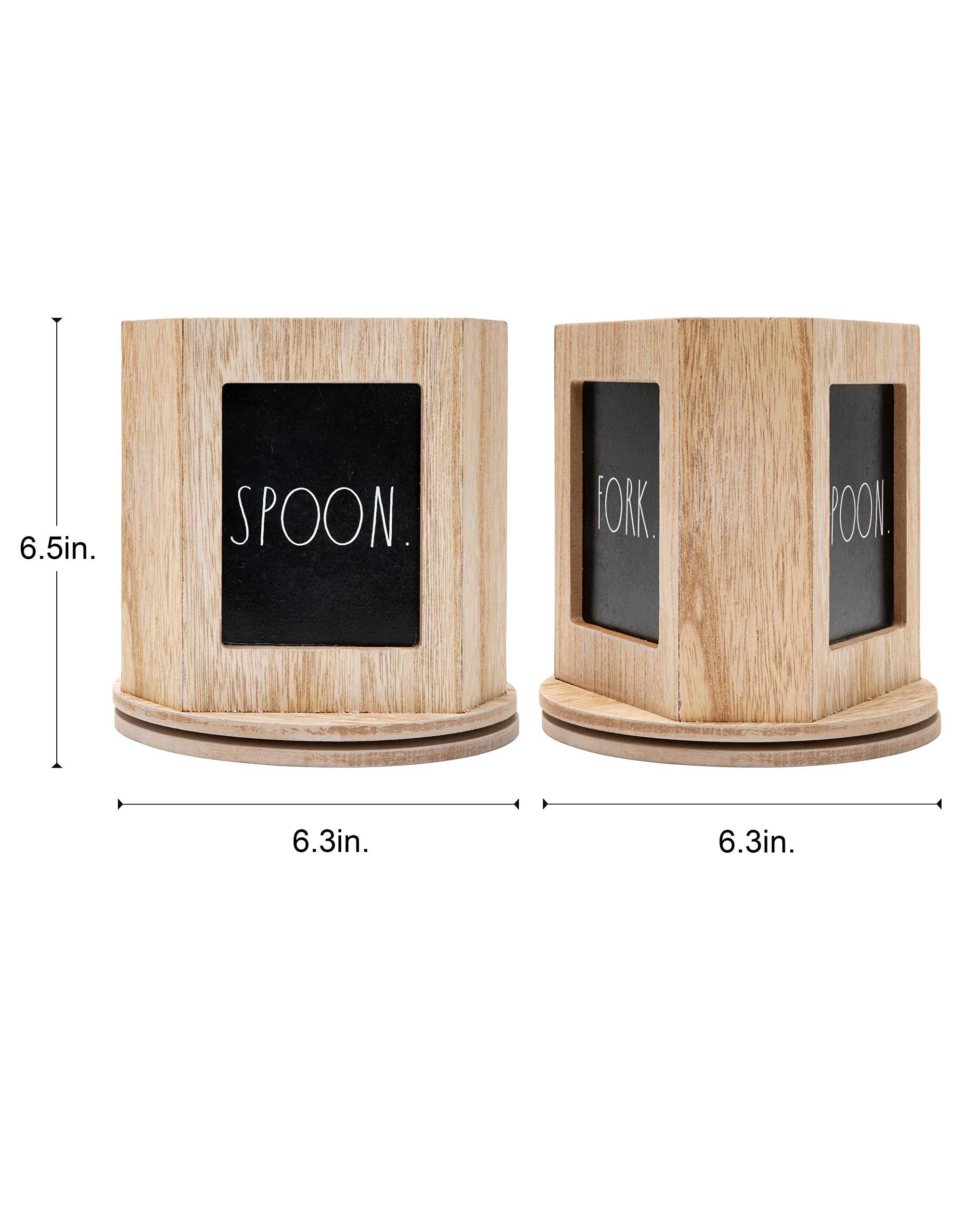 Rae Dunn Kitchen Spinner - Wooden Kitchen Organizer for Forks, Knives & Spoons β Silverware Organizer - Small Rustic Wood Caddy for Kitchen Utensils and Cutlery β Stylish Organization for Home Decor