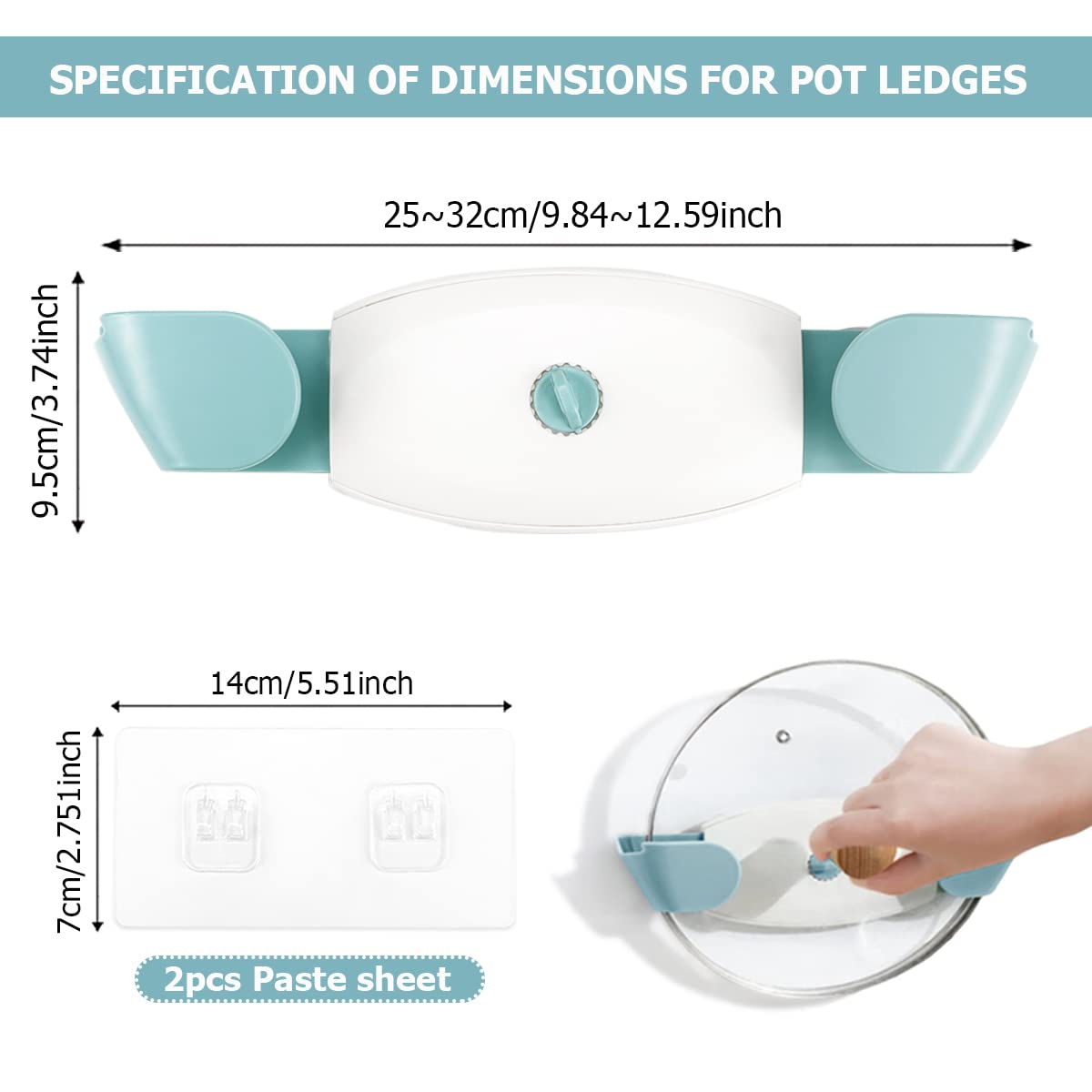 DOERDO 2Pcs Wall Mount Pot Lid Organizer, Adjustable Wall Mount Pot Lid Rack and Pan Organizer for Kitchen, 2Blue