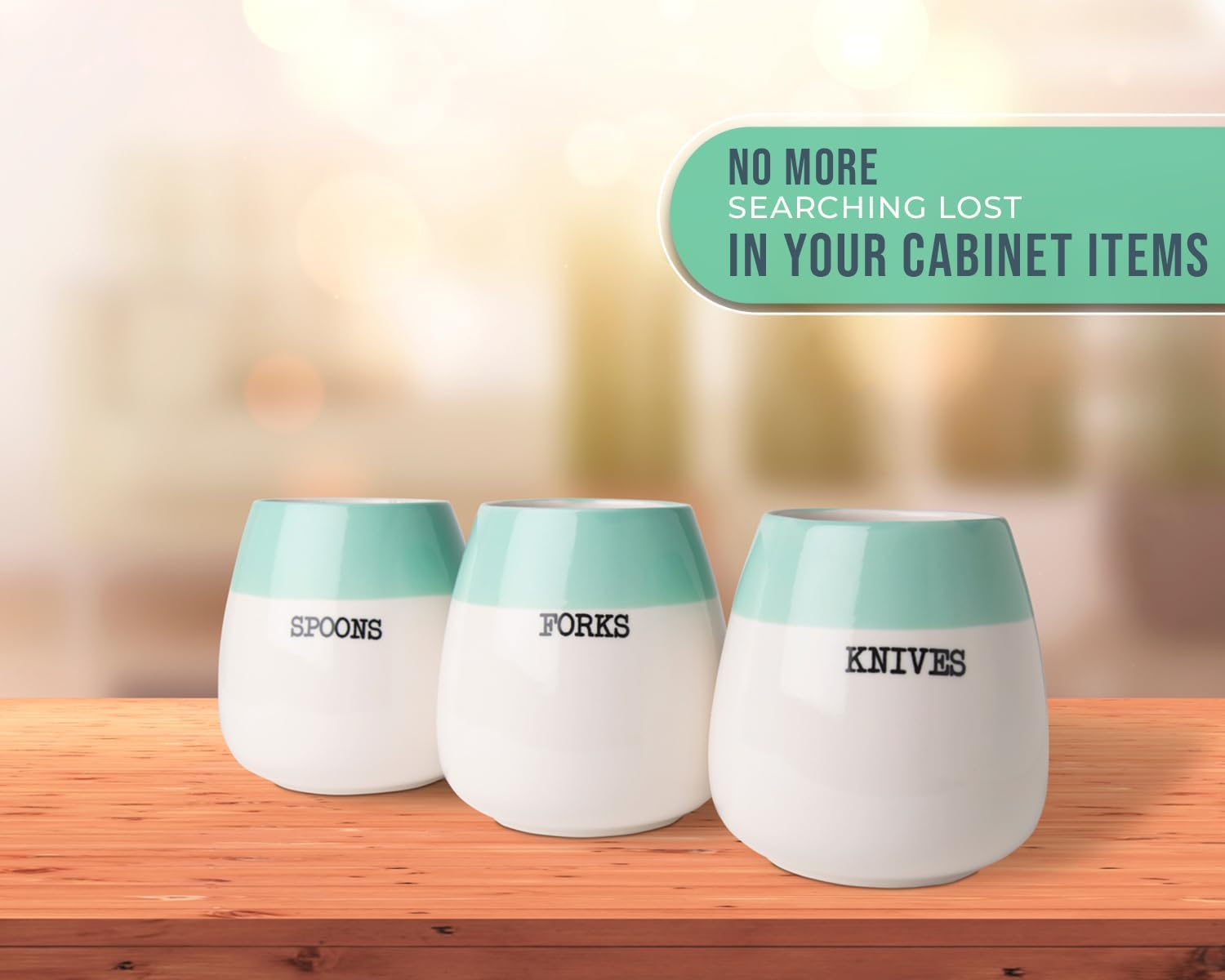 Ceramic "Honeypot" Cutlery Holder - Set of 3 - Farmhouse Silverware Caddy for Kitchen Countretop - Decorative Spoon, Fork & Knife Holder for Parties & More - Rustic Caddy Made of Premium Ceramic