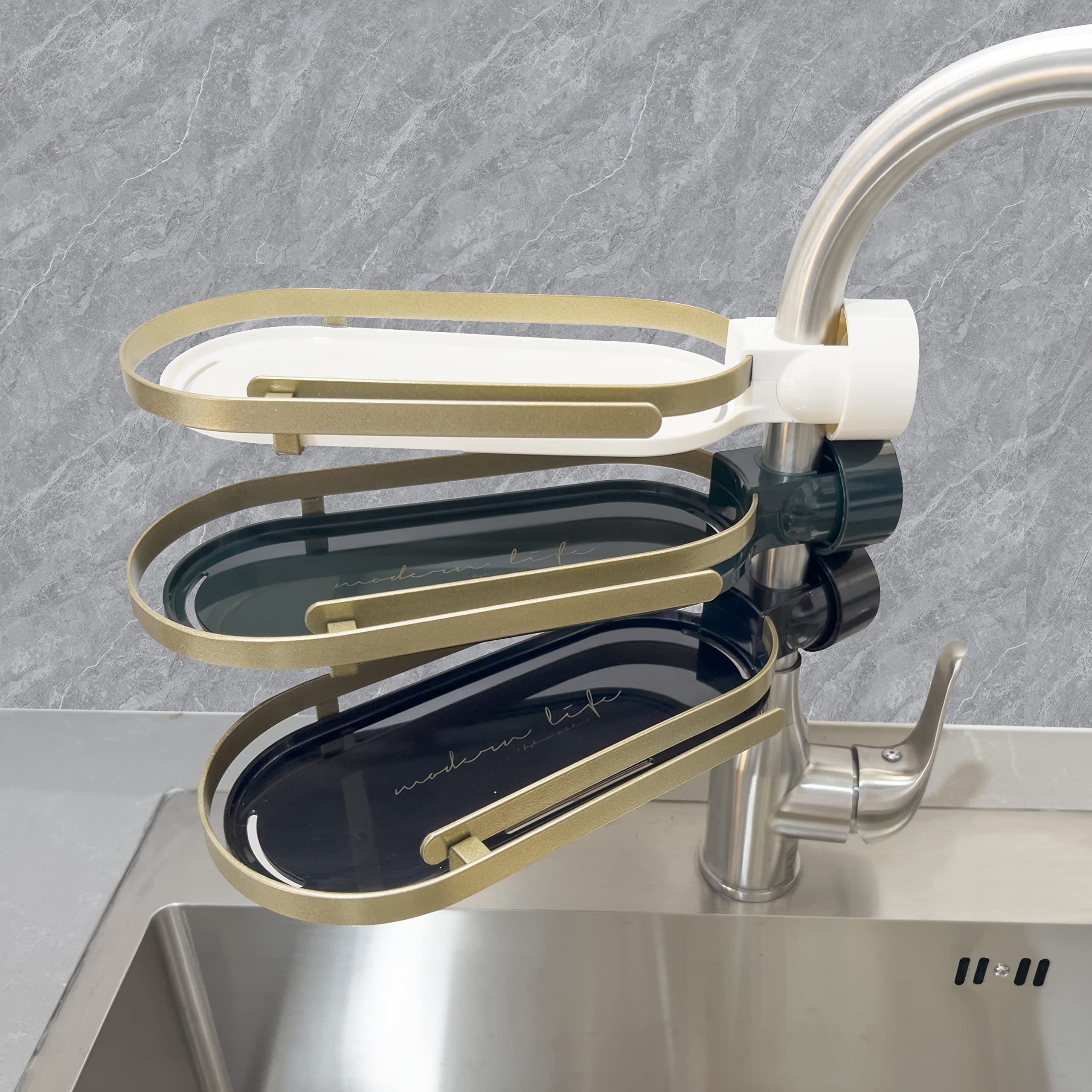 Shooer Kitchen Faucet Sponge Holder for Kitchen Sink Caddy Organizer Over Sponge Holder Drain Rack Storage Holder shelf-kitchen Sink Cloth Soap Holder for Shower Caddy Shower Organizer Wall White