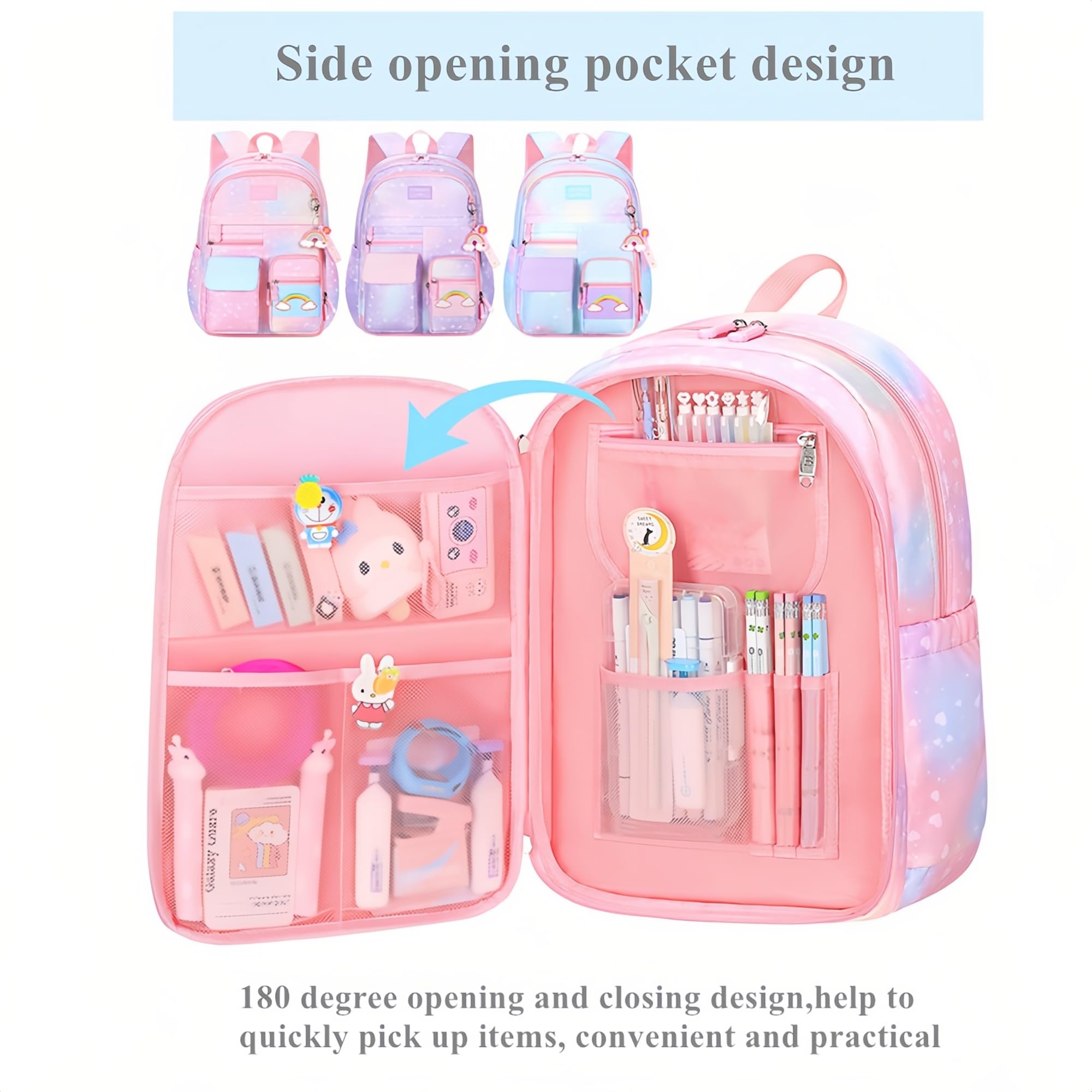 Girls Backpack, Kids Backpacks for Girls, Cute Gradient Kids Bookbags with Compartments Elementary School Bag for Teens
