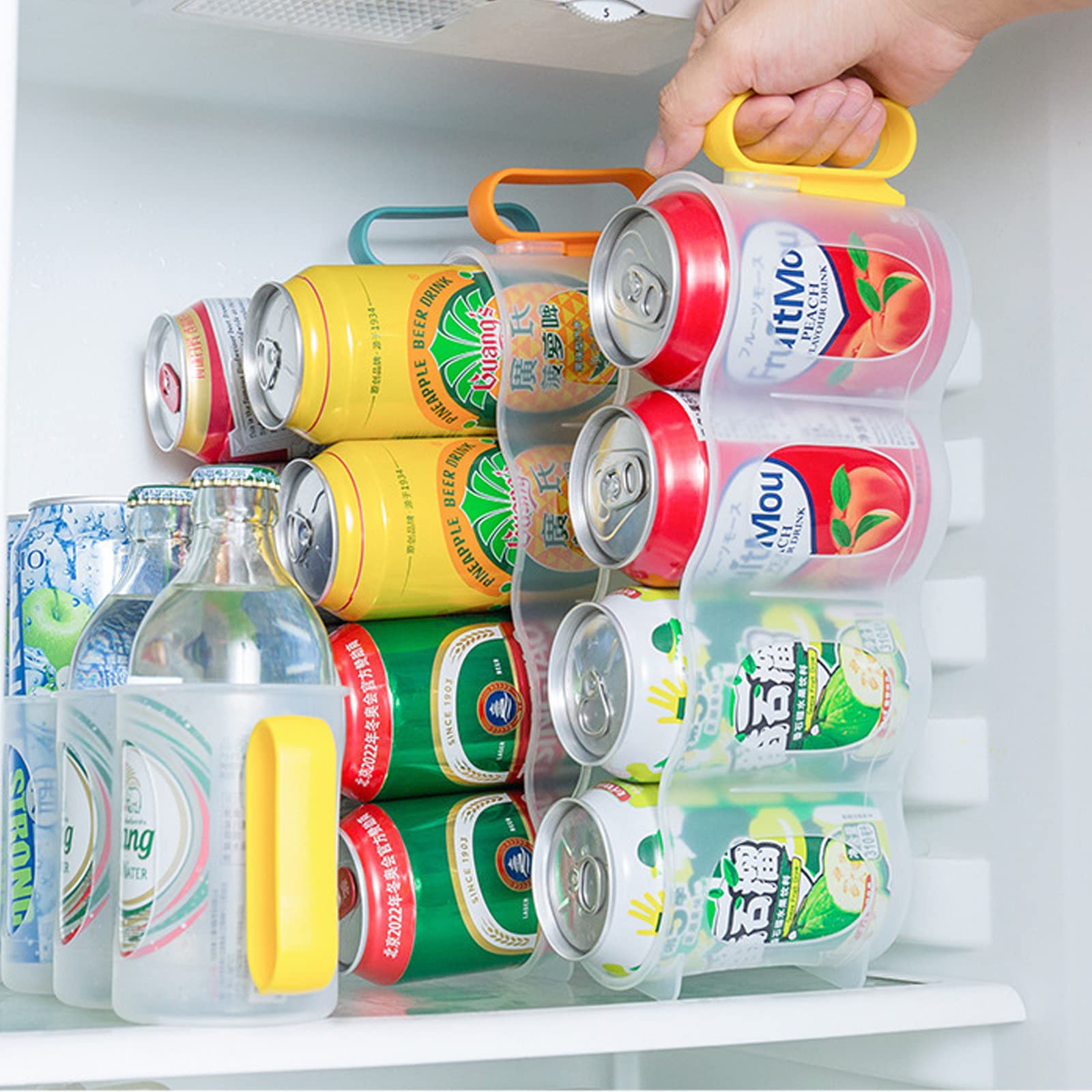 KNONAP Portable Soda Can Organizer for Refrigerator,Drink Organizer for Fridge,Beer Can Holder, Fridge Storage Sliding Rack with Handles (Orange)