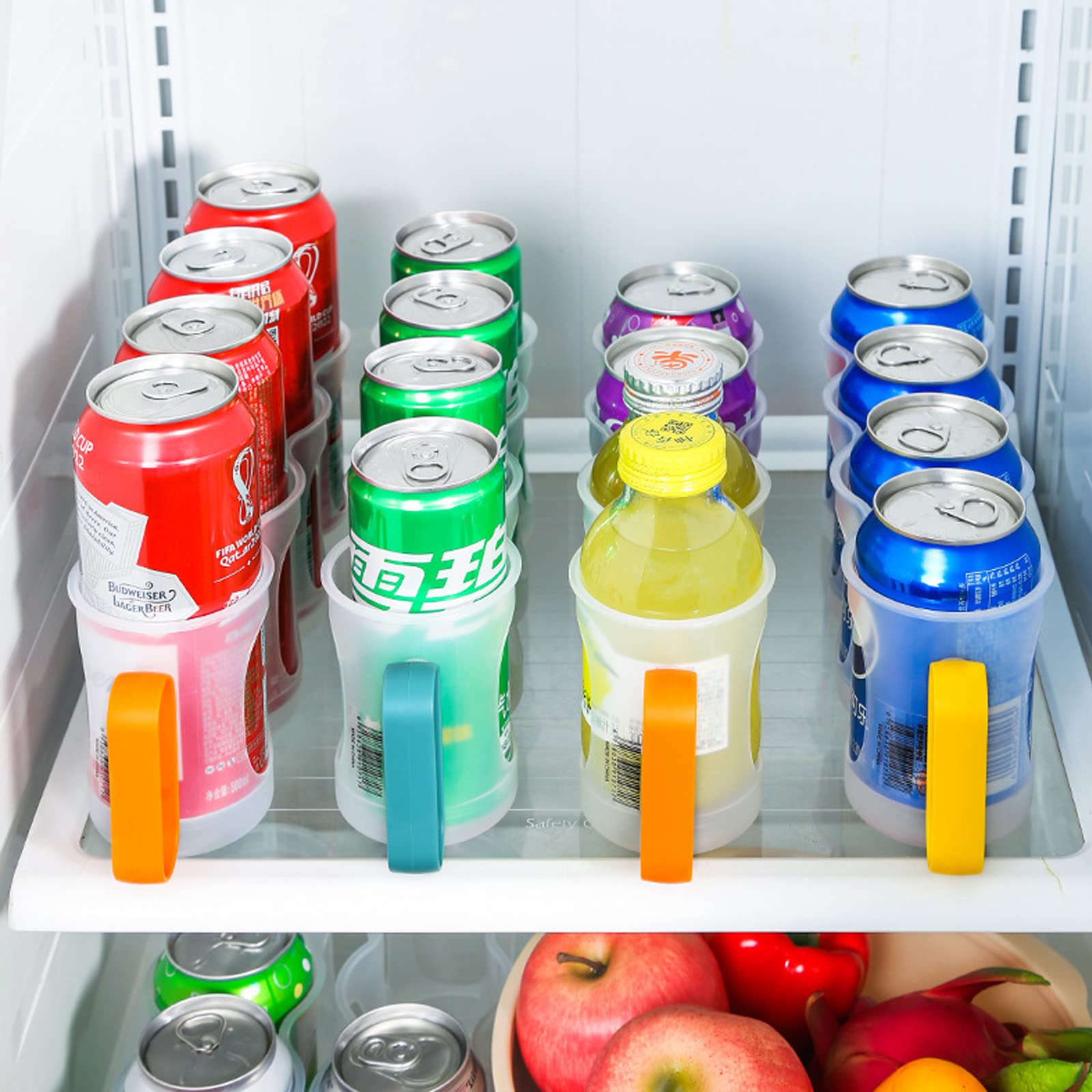 KNONAP Portable Soda Can Organizer for Refrigerator,Drink Organizer for Fridge,Beer Can Holder, Fridge Storage Sliding Rack with Handles (Orange)