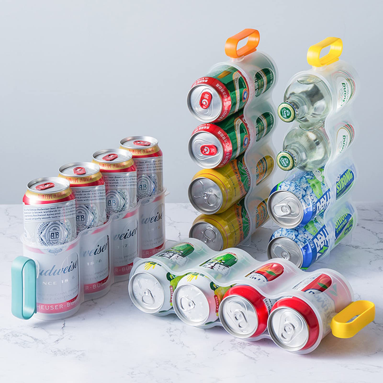 KNONAP Portable Soda Can Organizer for Refrigerator,Drink Organizer for Fridge,Beer Can Holder, Fridge Storage Sliding Rack with Handles (Orange)