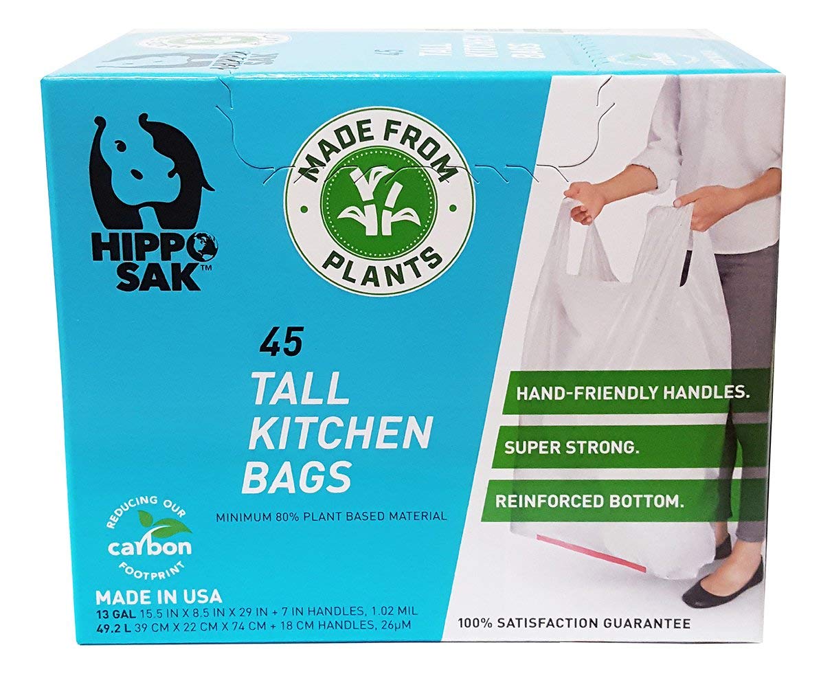 Plant Based - Hippo Sak Tall Kitchen Bags with Handles, 13 Gallon (45 Count)
