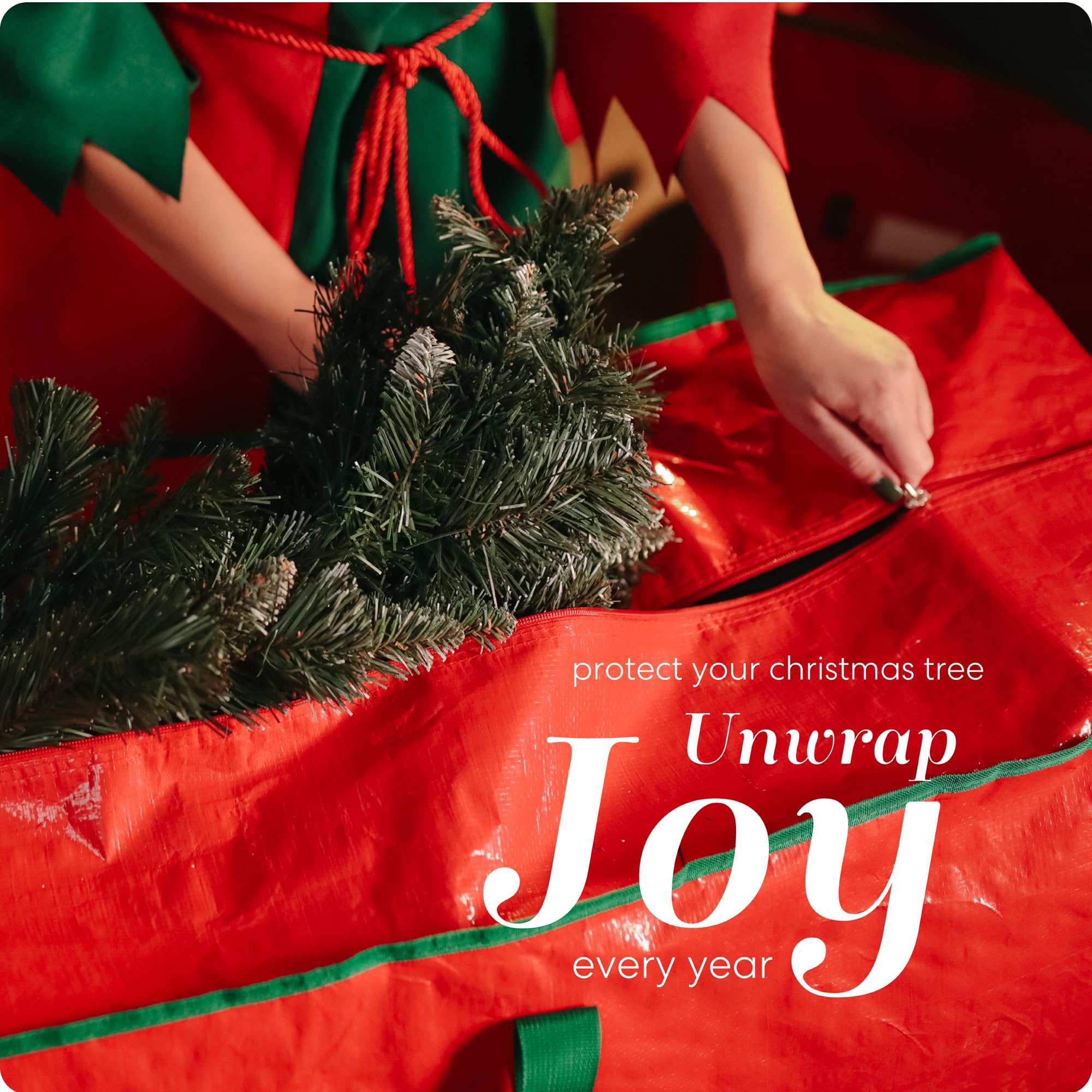 Christmas Tree Storage Bag - Stores a 9-Foot Artificial Xmas Holiday Tree. Durable Waterproof Material to Protect Against Dust, Insects, and Moisture. Zippered Bag with Carry Handles. (Red)