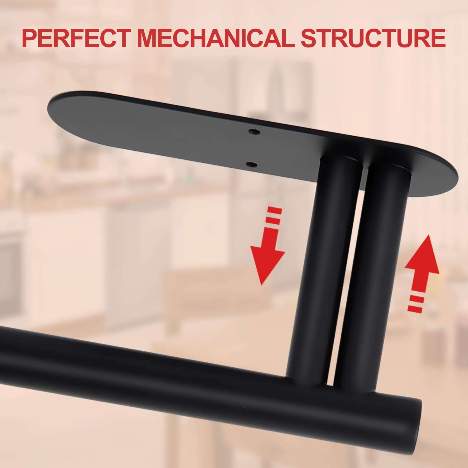 Paper Towel Holder Under Cabinet, Stable Mounted Paper Towel Rack for Kitchen, Firm Two Rod Bearing Paper Towel Rolls Holder, Adhesive or Screw Fixing Surface Bar, Stainless Steel Black
