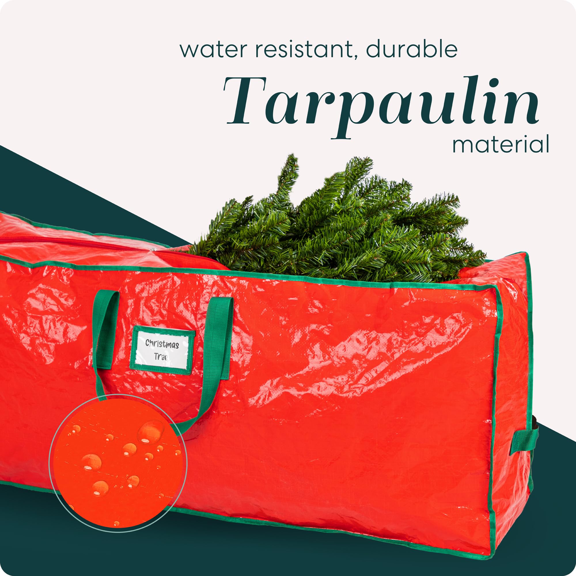 Christmas Tree Storage Bag - Stores a 9-Foot Artificial Xmas Holiday Tree. Durable Waterproof Material to Protect Against Dust, Insects, and Moisture. Zippered Bag with Carry Handles. (Red)