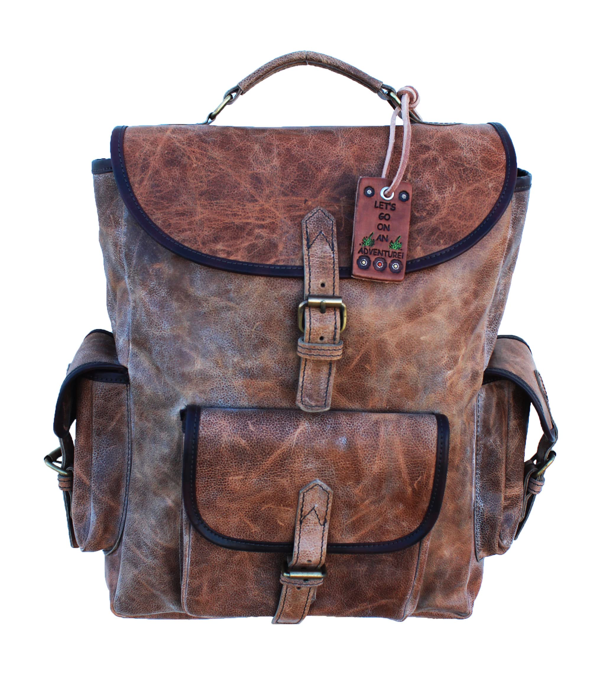 CHALLENGER Full Grain Dark Brown Leather Backpack Multipurpose Travel Bag 18AA07LB
