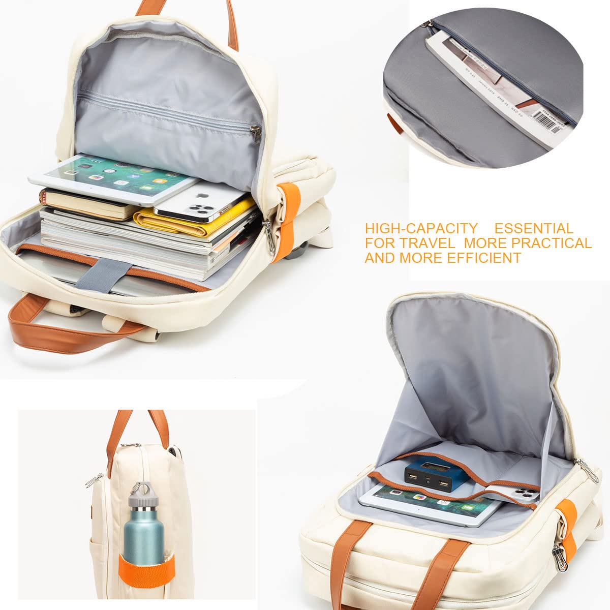 LEASOUL School Backpack Canvas Laptop Backpack 15.6 Inch Wide Open Casual for Women