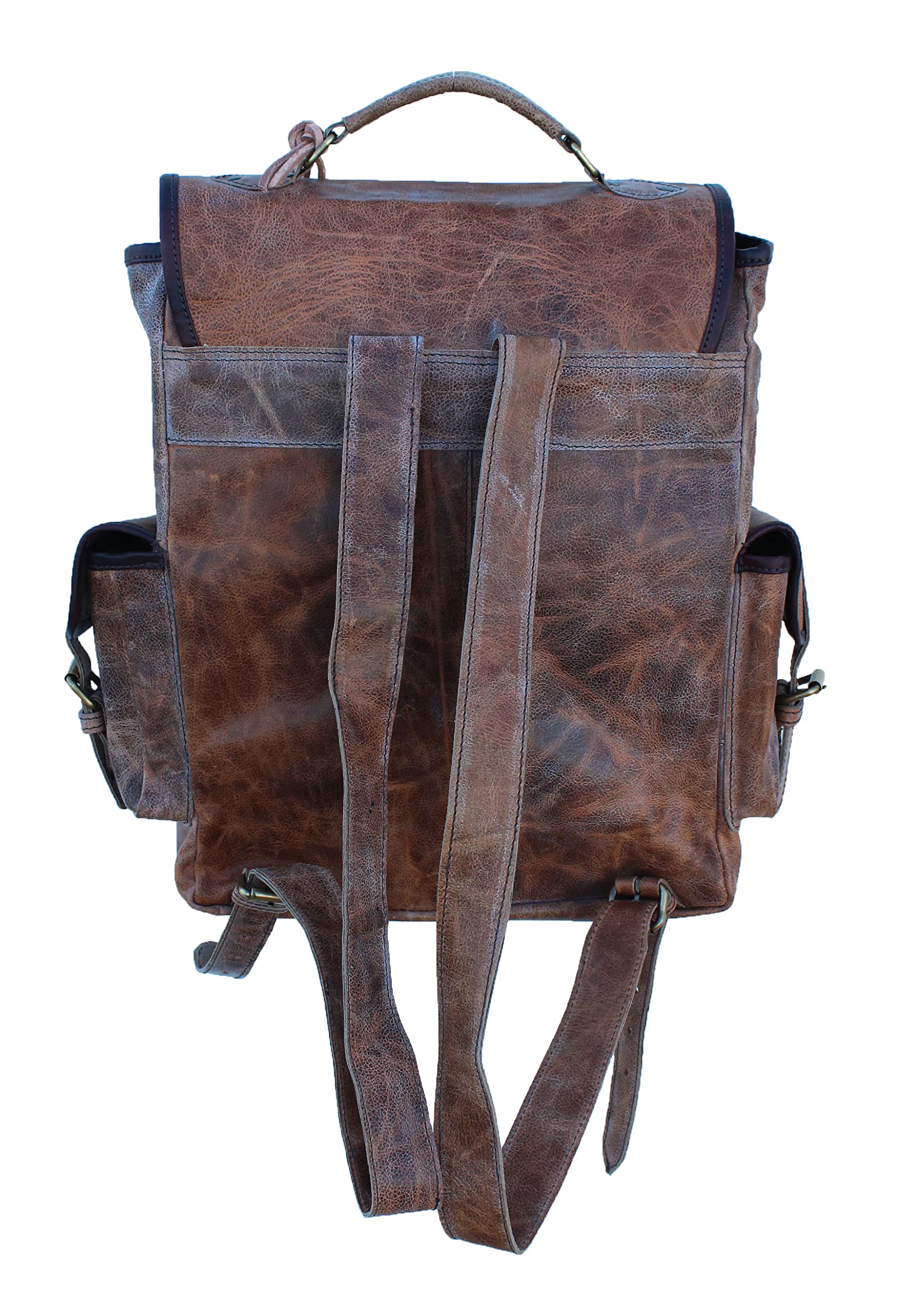 CHALLENGER Full Grain Dark Brown Leather Backpack Multipurpose Travel Bag 18AA07LB