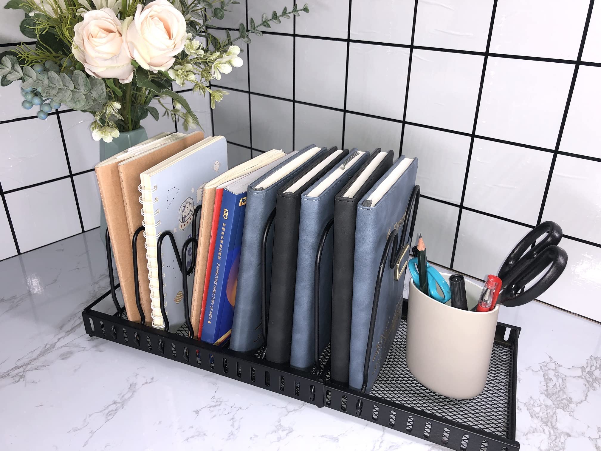 EMT ETRENDS Pots and Pans Organizer, Adjustable 2 Packs Pot Organizer with 7 Dividers and Bottom Mesh, Expandable Pot and Pan Organizer for cabinet, Kitchen Counter, Blackā¦