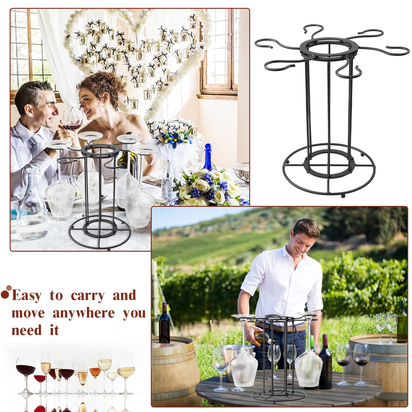 Metal Countertop Wine Glass Rack, Tabletop Bottles Stemware Storage Display Holder Holds 6 Cups 1 Bottle, Freestanding Wine Glasses Stand for Kitchen Home Bar Cabinet Pantry Decor (Style 1)
