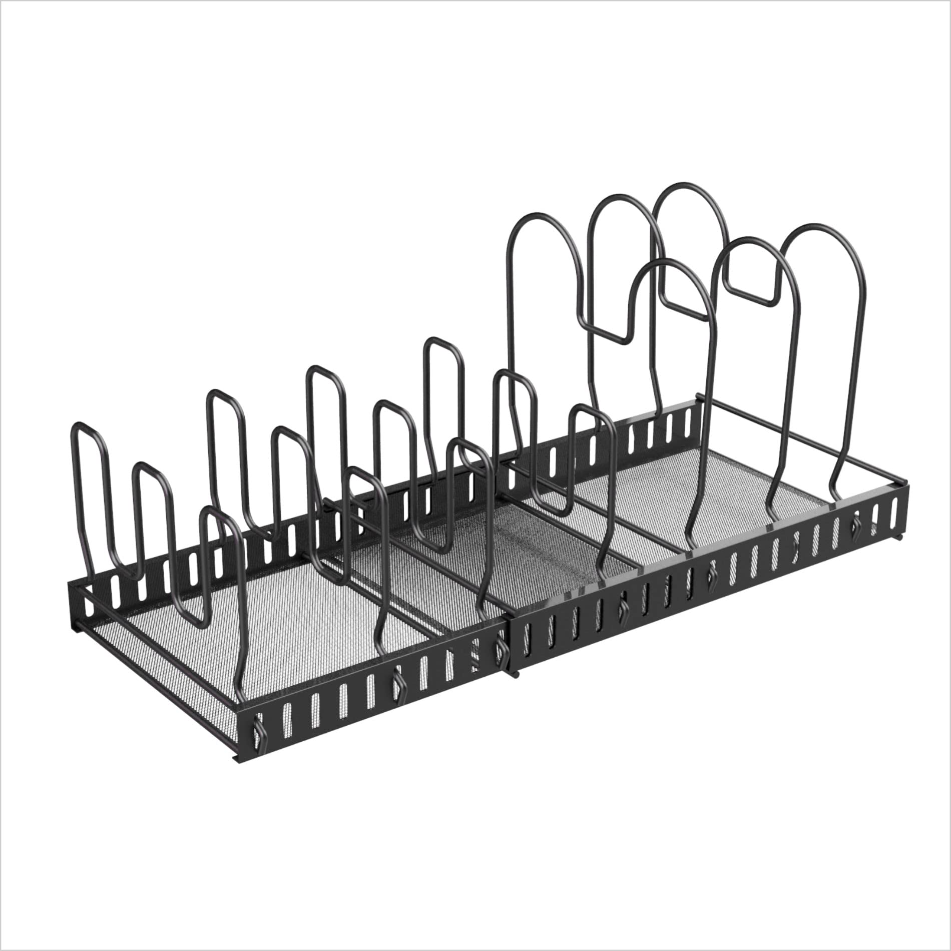 EMT ETRENDS Pots and Pans Organizer, Adjustable 2 Packs Pot Organizer with 7 Dividers and Bottom Mesh, Expandable Pot and Pan Organizer for cabinet, Kitchen Counter, Blackā¦