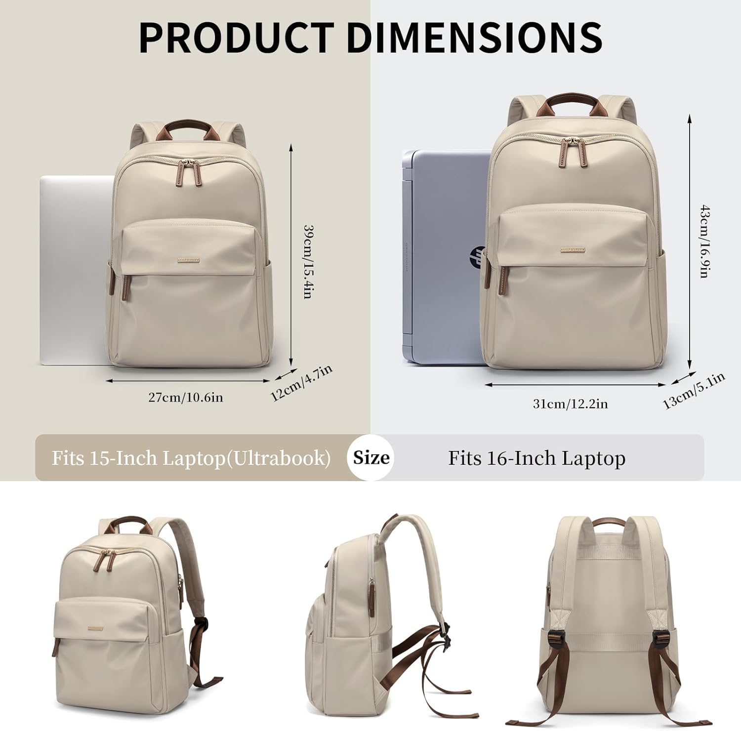 GOLF SUPAGS Laptop Backpack for Women Fits 15 Inch Notebook Casual Daypack Purse Work Travel College School Bag (Apricot)