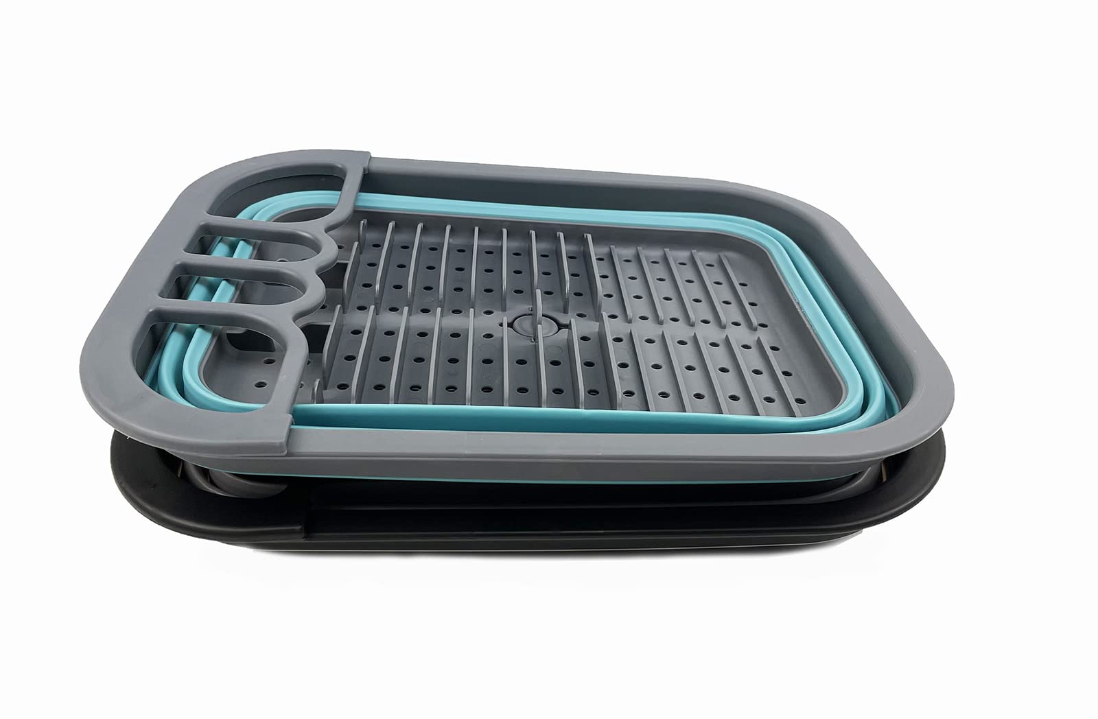 SAMMART 7.3L (1.9 Gallon) Collapsible Dish Drainer with Drainer Board - Foldable Drying Rack Set - Portable Dinnerware Organizer - Space Saving (Alloy Grey + Crystal Blue (Set of 2))